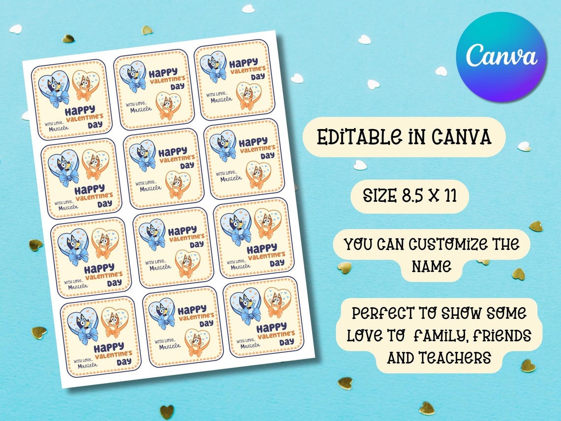BLUEY VALENTINES CARDS - Bluey Personalize Printable Valentines Cards ...
