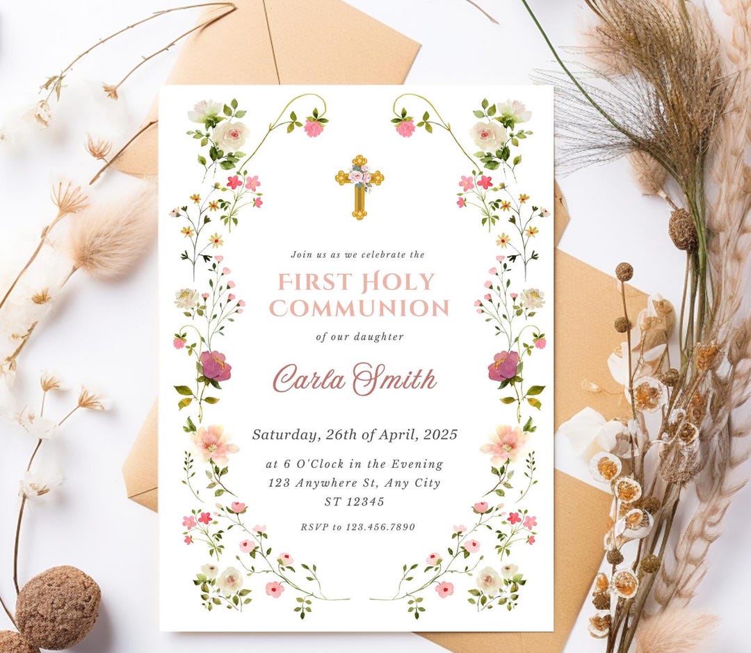 FIRST HOLY COMMUNION - First Communion Invitation Card and Favor Card ...