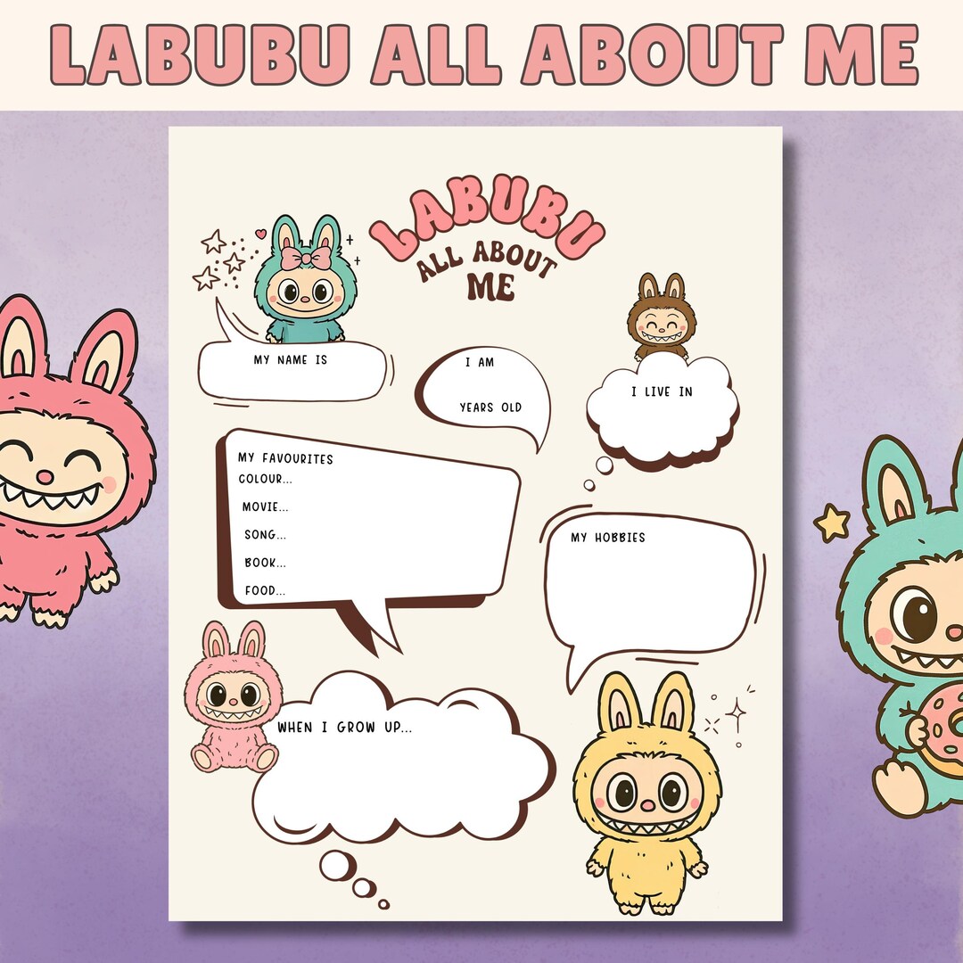 LABUBU All About Me, Labubu Kids Template, Lafufu, Back to School , All ...