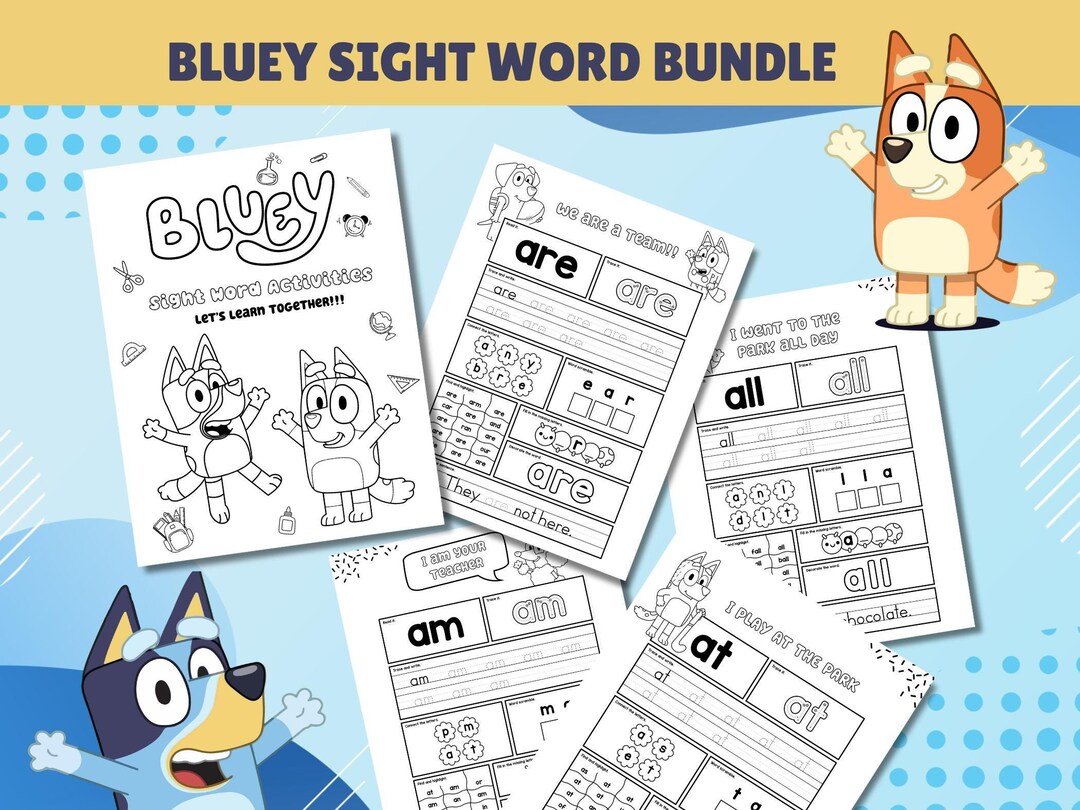 BLUEY SIGHT WORDS Bundle - Bluey Words Activity - Kids Learning Pages ...