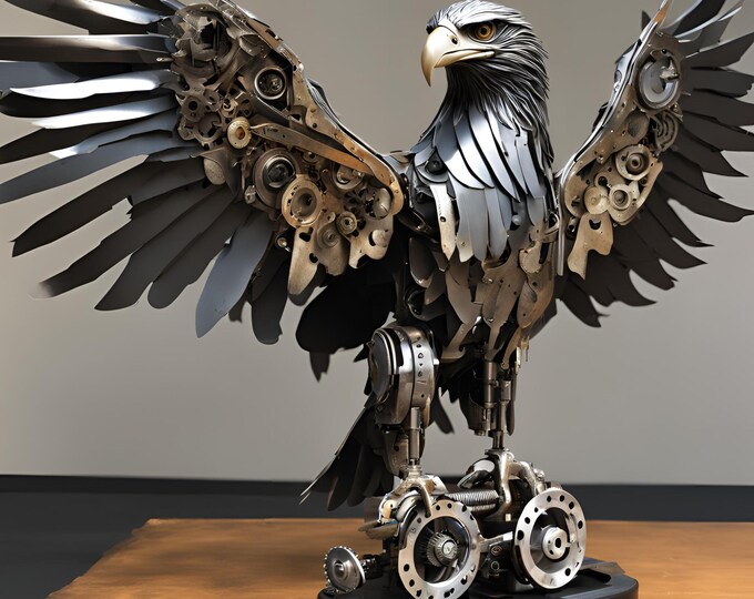 Tech-talon Sentinel, Scrap Metal Eagle, Steampunk Art, Recycled ...