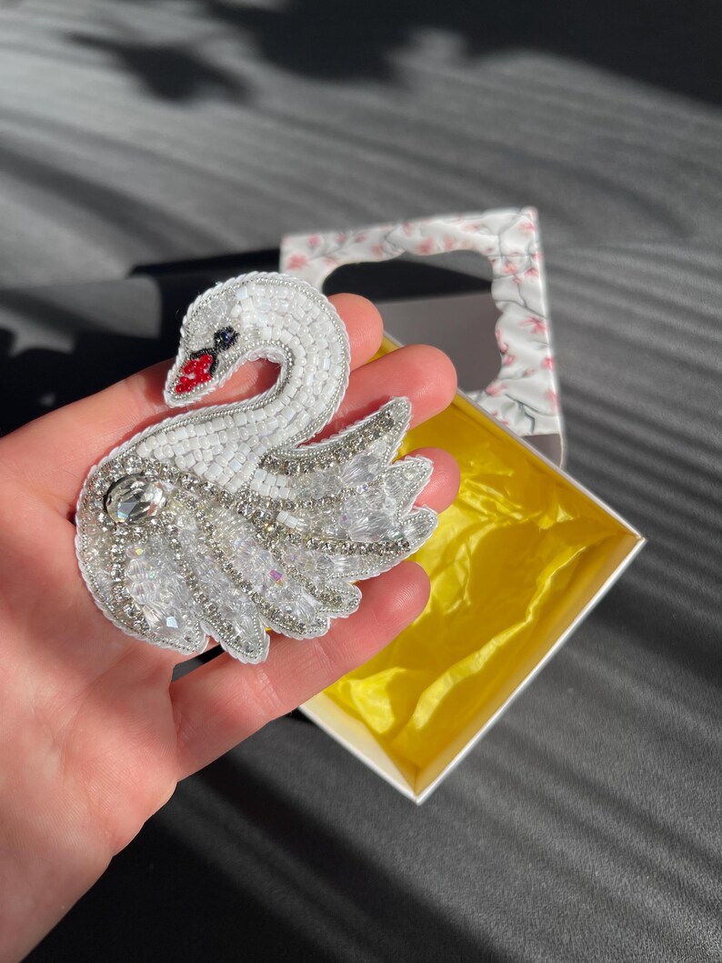 Beaded Swan Brooch, White Swan Brooch, Handmade Swan, Swan Lover Gift ...