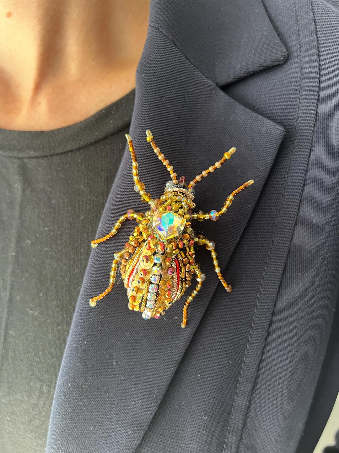 Beaded Beetle, Beetle With Stones, Beaded Brown Beetle, Beetle Brooch ...