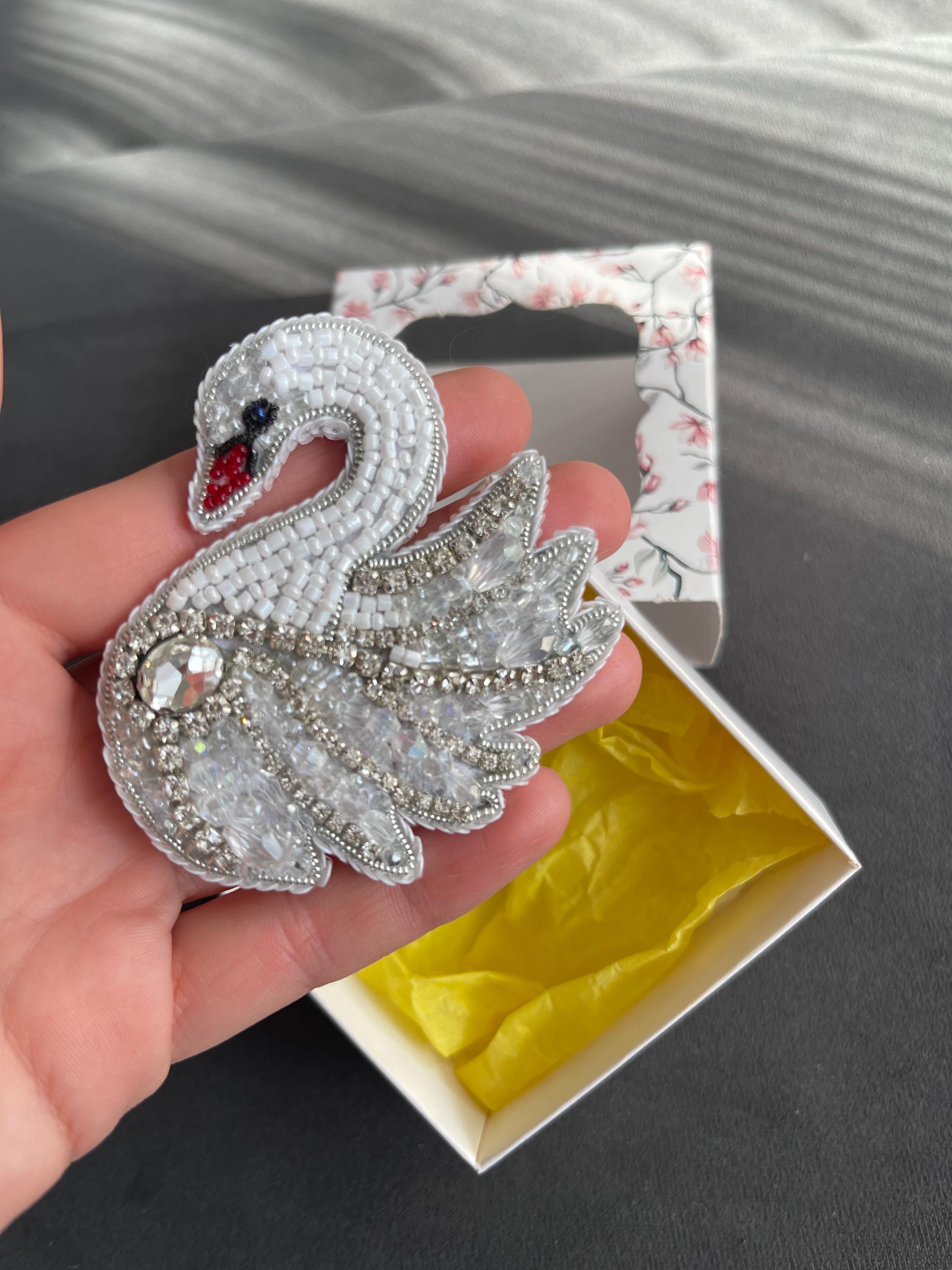 Beaded Swan Brooch, White Swan Brooch, Handmade Swan, Swan Lover Gift ...