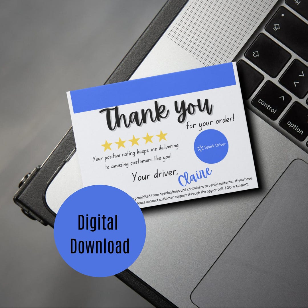Spark Driver Digital Printable Thank You Card for Delivery Drivers ...