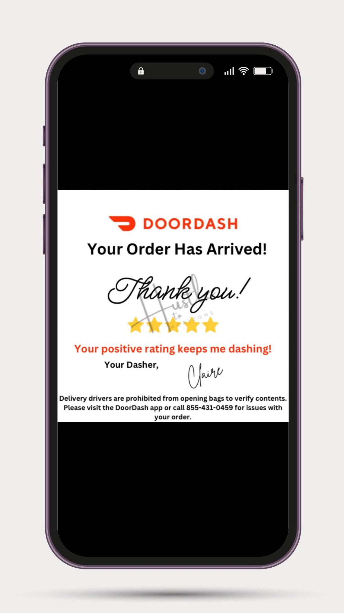 Doordash Rating Text for Delivery Drivers, Customized Digital Download ...
