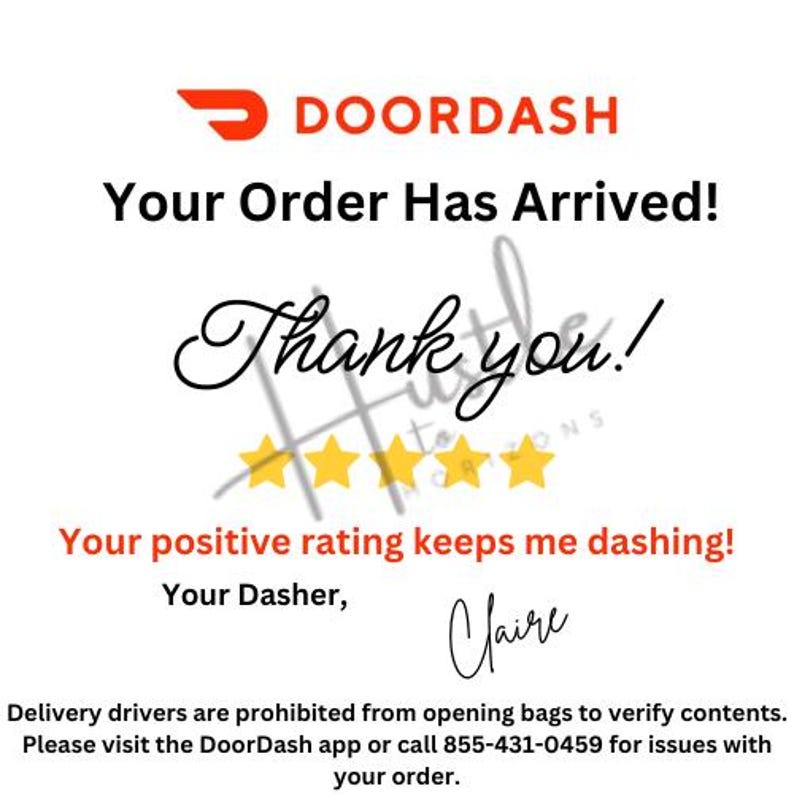 Doordash Rating Text for Delivery Drivers, Customized Digital Download ...