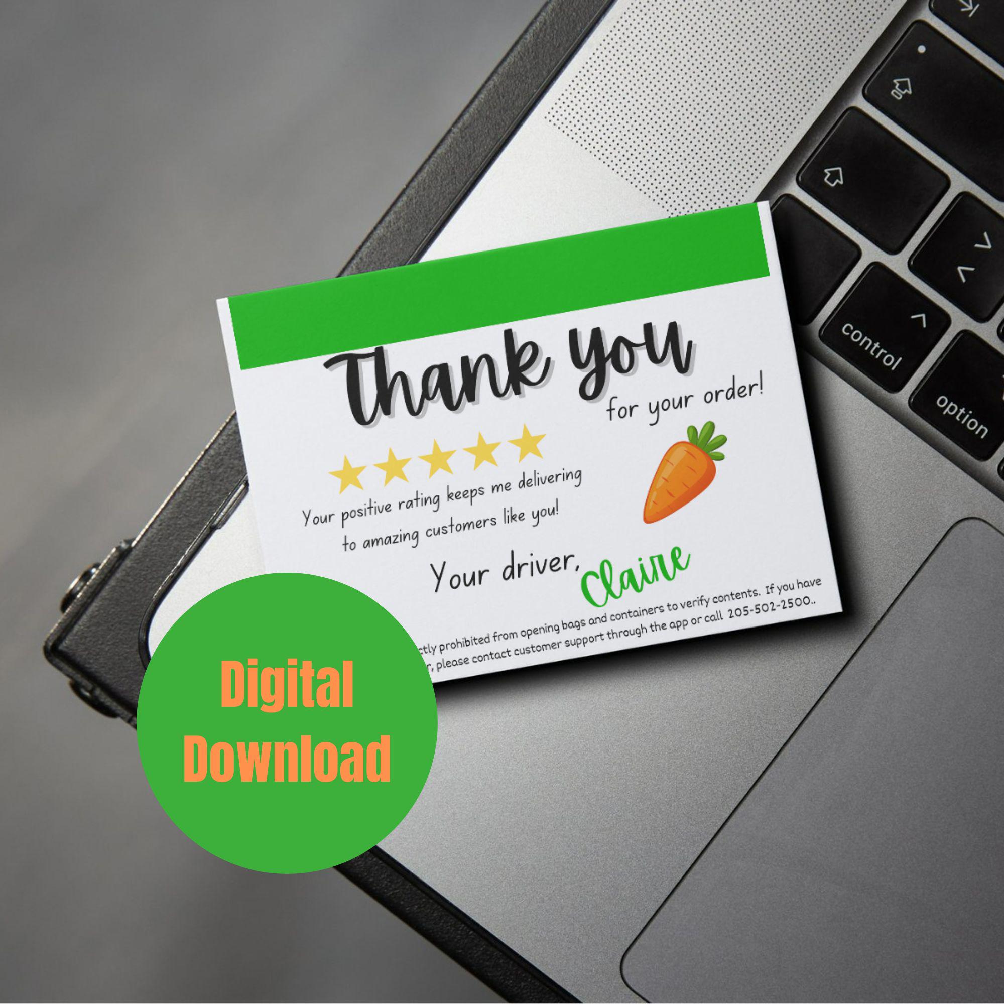 Instacart Digital Printable Thank You Card for Delivery Drivers ...