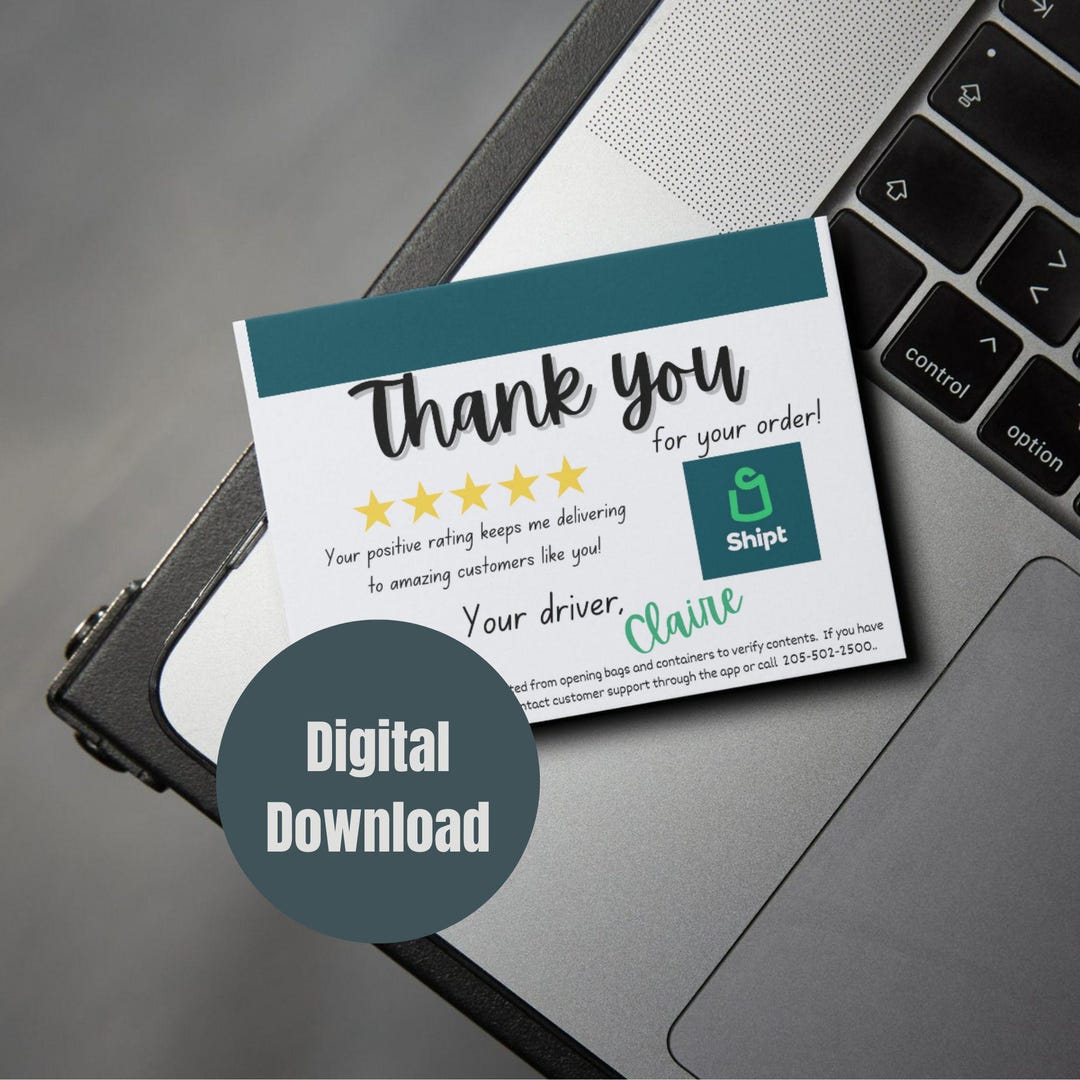 Shipt Shopper Digital Printable Thank You Card for Delivery Drivers ...