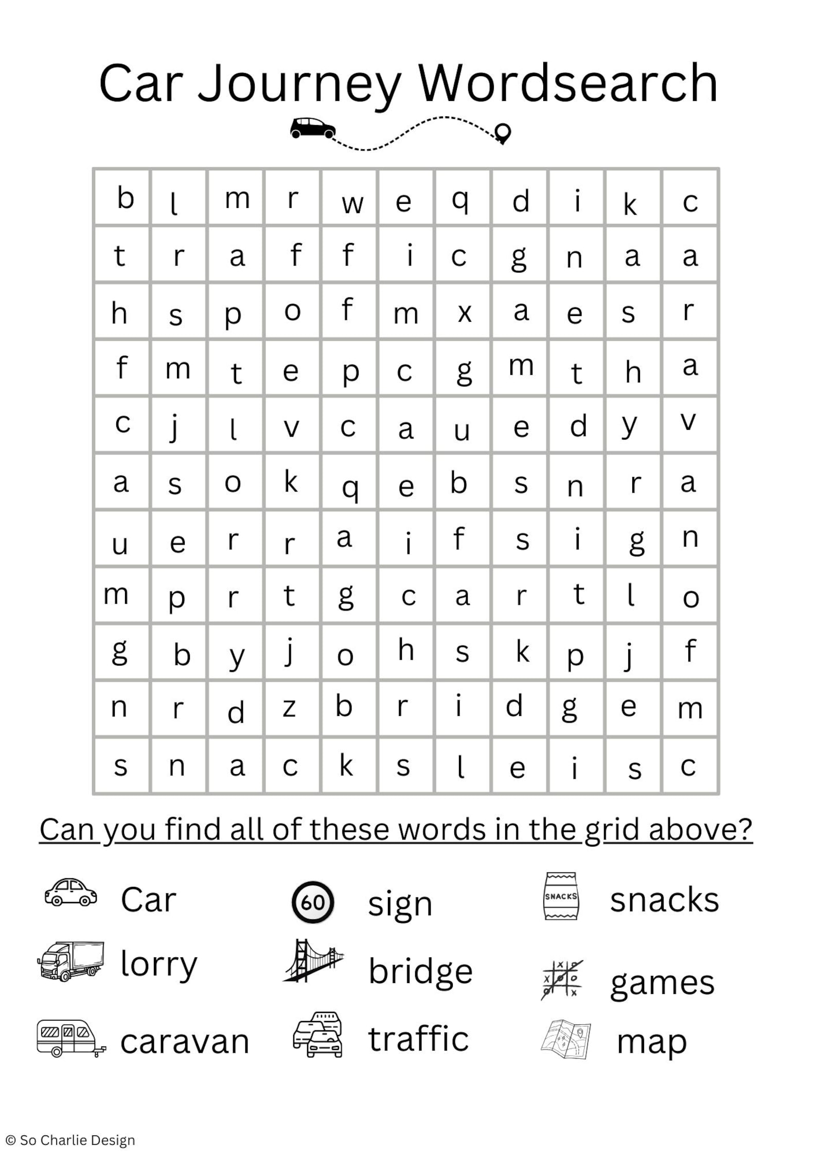 Travel-themed Wordsearch for Kids | Fun Printable Activity Sheet | Road ...