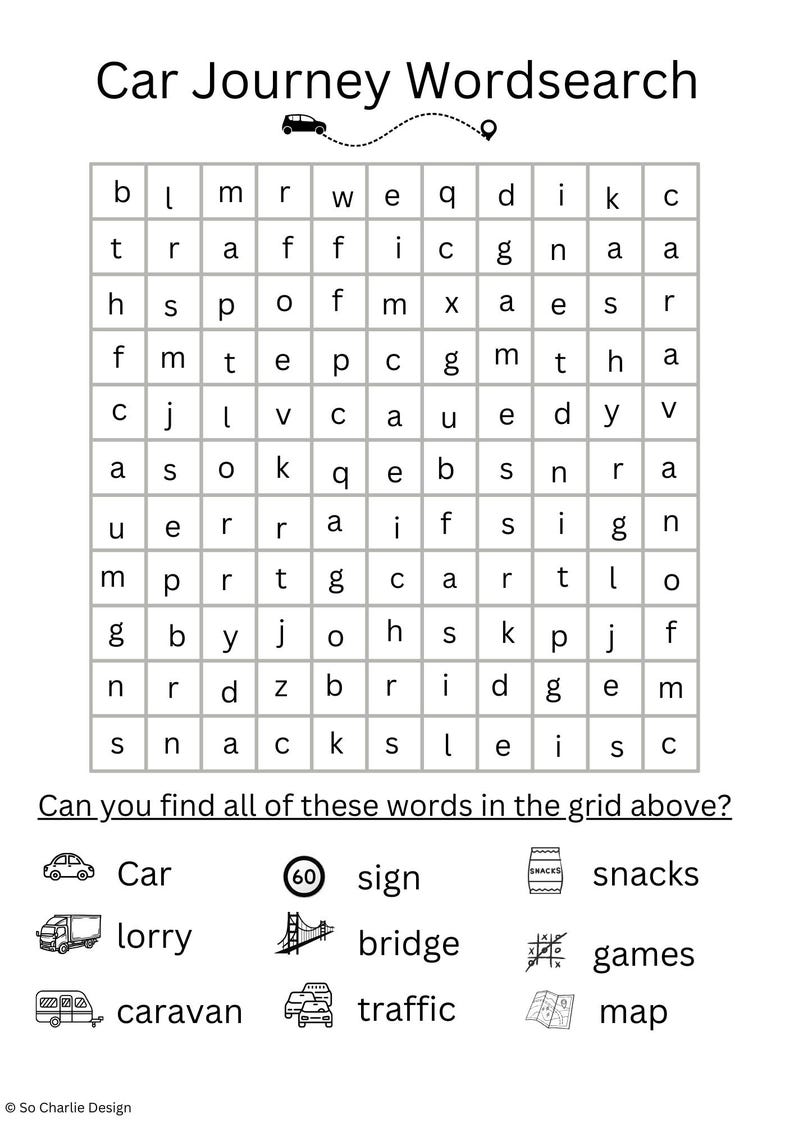 Travel-themed Wordsearch for Kids | Fun Printable Activity Sheet | Road ...