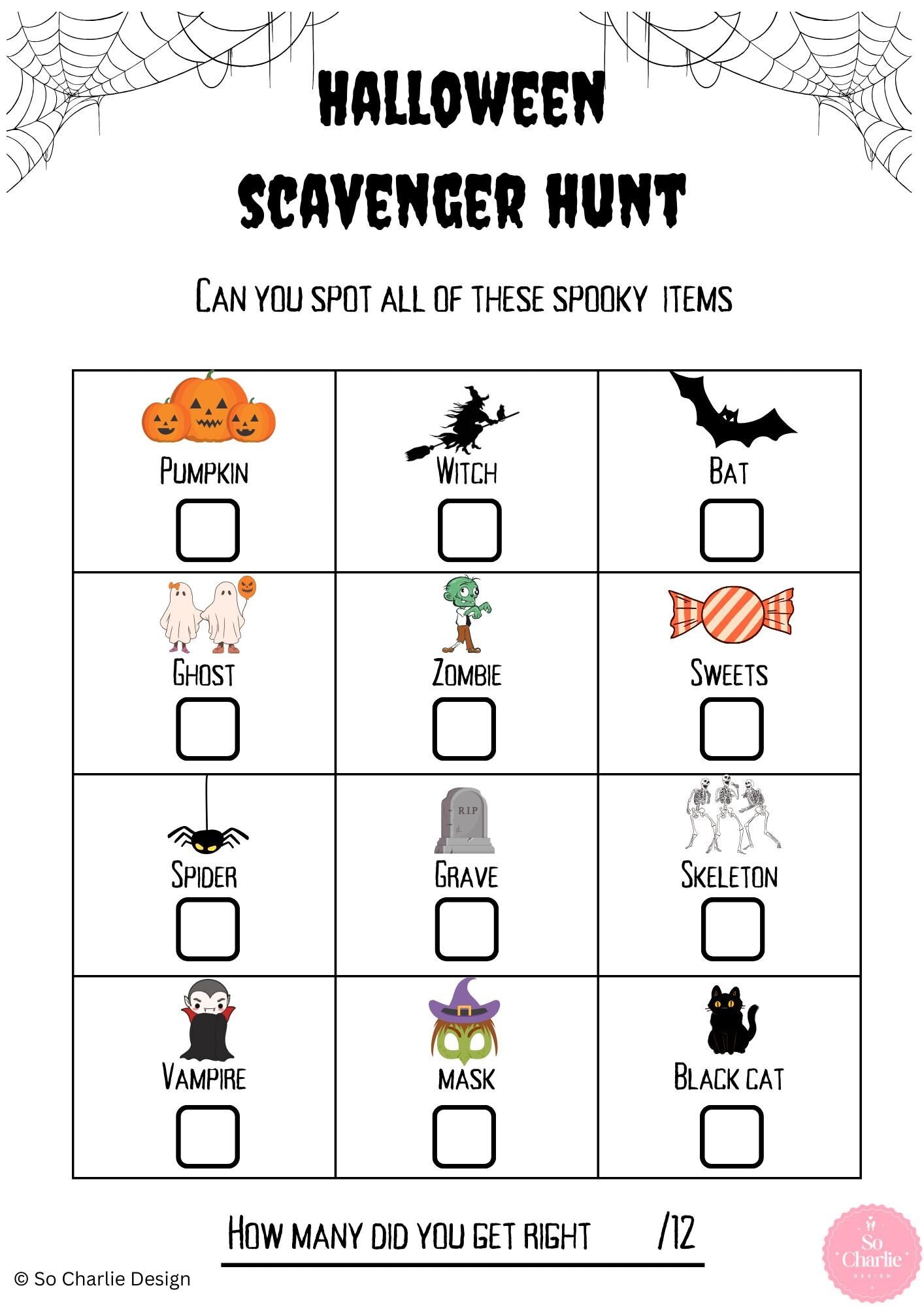 Halloween Scavenger Hunt Activity Sheet for Kids - Etsy