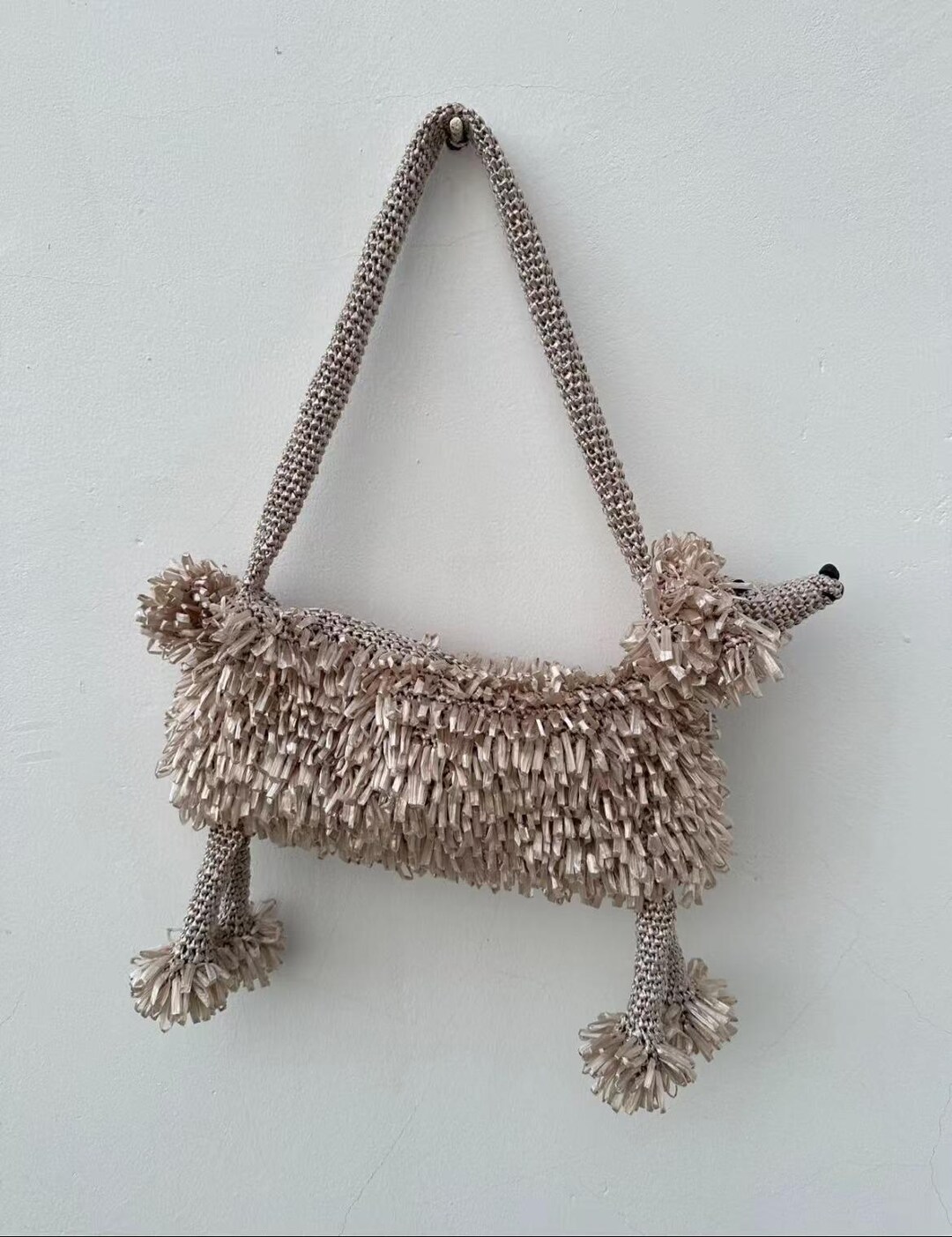 Handcrafted Poodle-shaped Raffia Bag, Handmade Knitted Bag, Unique Gift ...