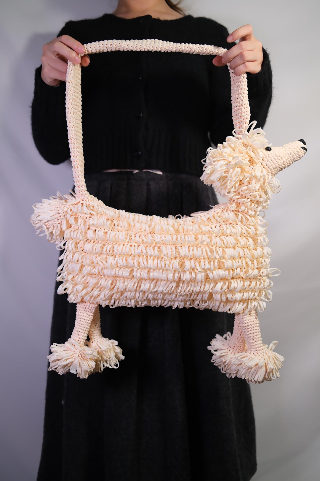 Handcrafted Poodle-shaped Raffia Bag , Handmade Knitted Bag, Unique ...