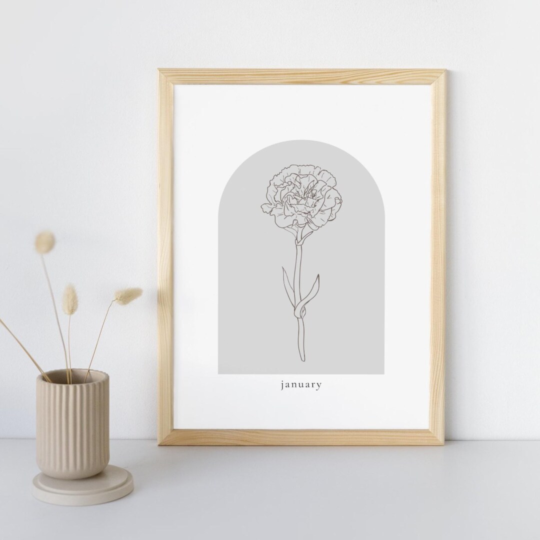 January Birth Flower Carnation Digital Art Print Neutral Minimalist ...