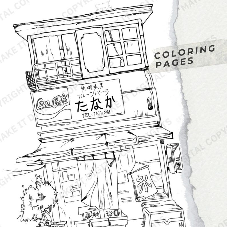 Coloring Pages | Store Fronts | Urban Sketching | Watercolor | Digital ...