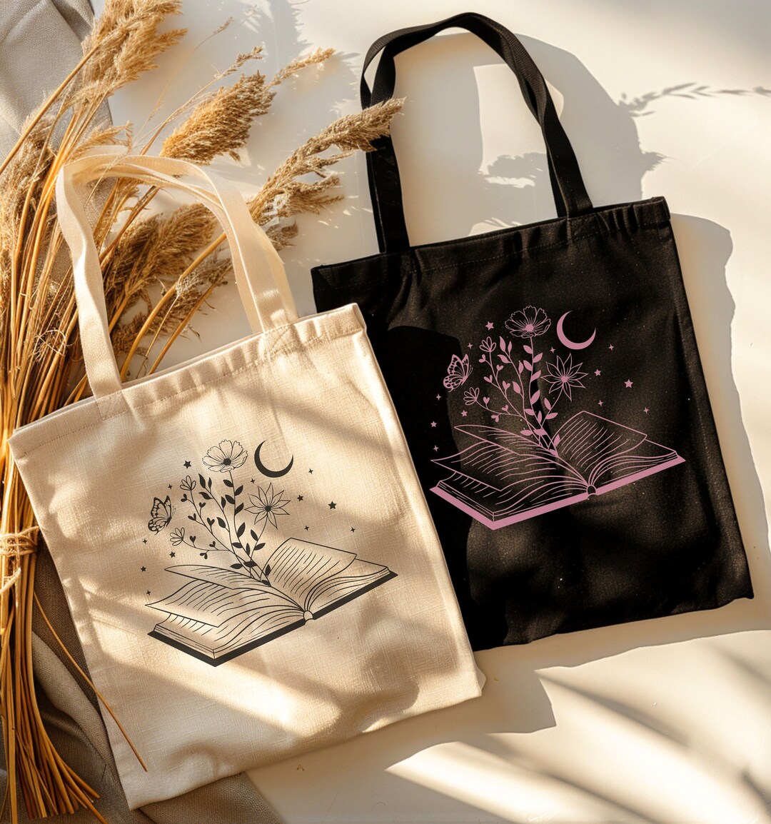 Fabric Bag Book With Moon, Jute Bag for Books, Jute Bag Book Lovers ...