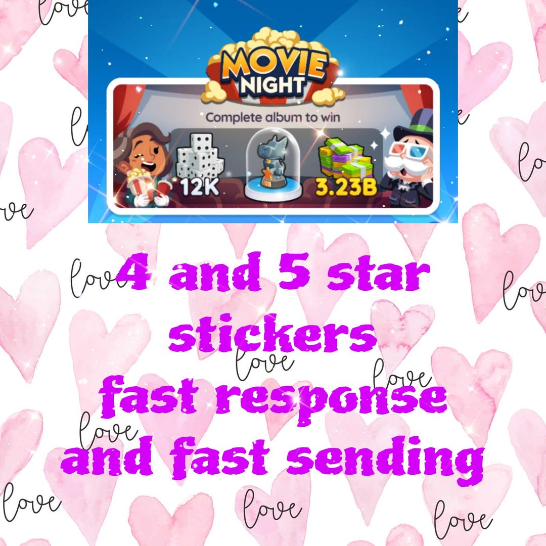 Monopoly Go Stickers Movie Night. 1 Piece 5star Sticker. Fast Response ...
