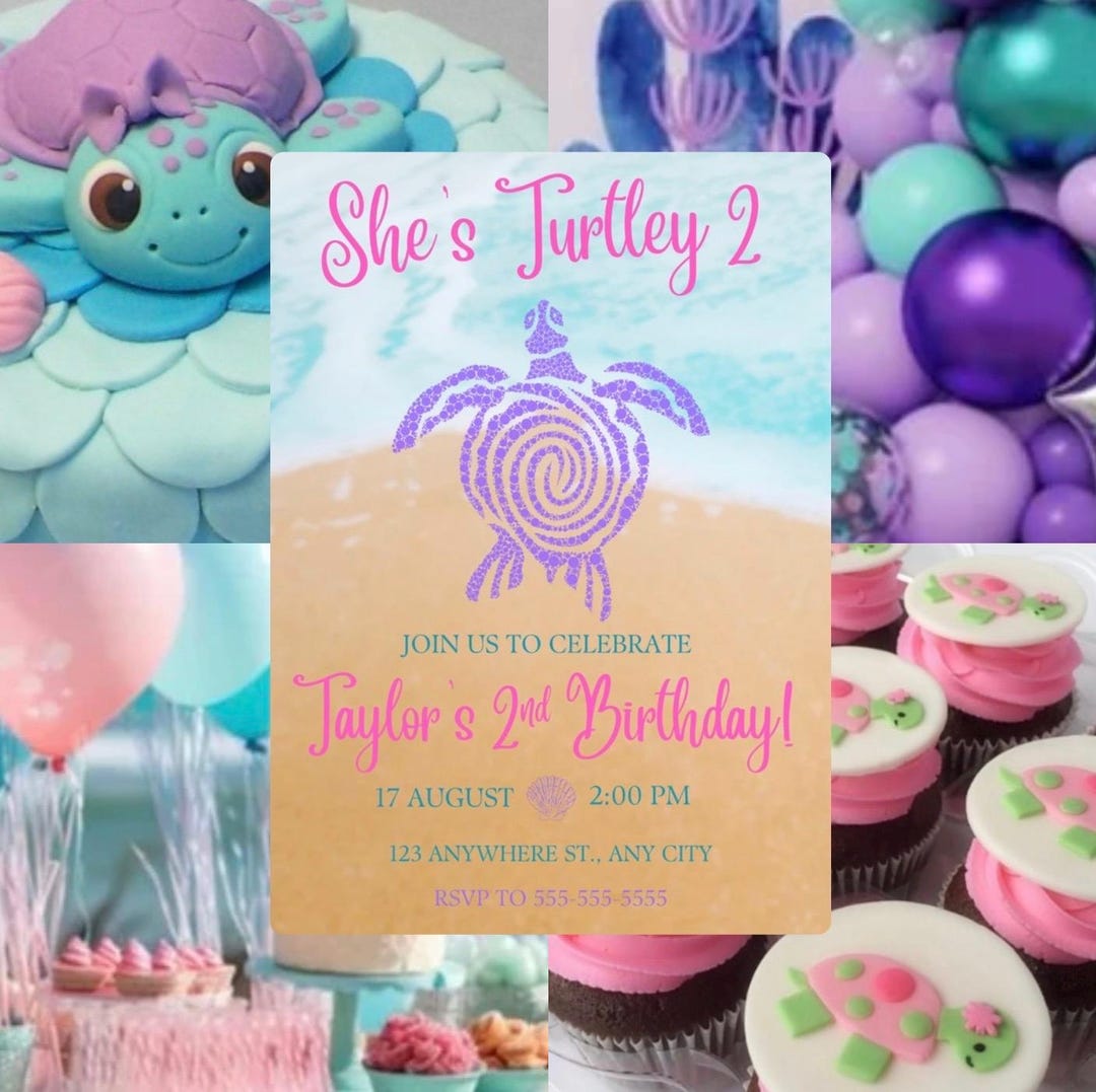 Turtle 2nd Birthday Invitation: Beach Theme, Editable Template (instant ...