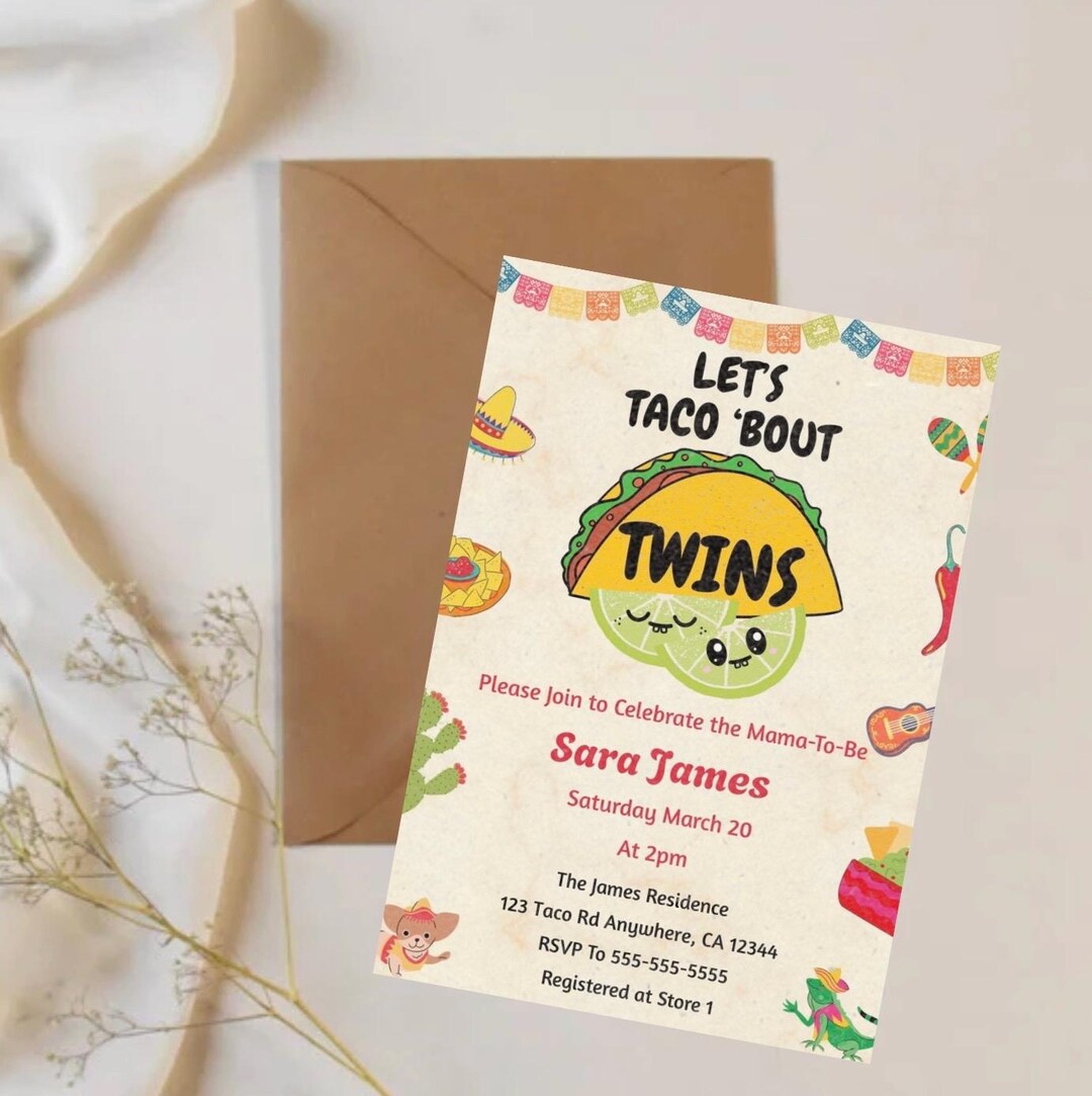 Let’s Taco Bout Twins -baby Shower Invitation - Baby Announcement ...