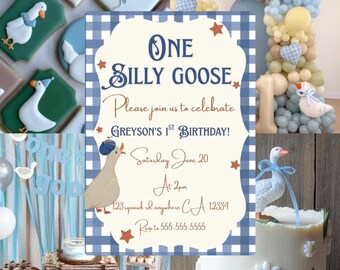 ONE Silly Goose First Birthday Invitation Girl | Editable Pink Goose ...