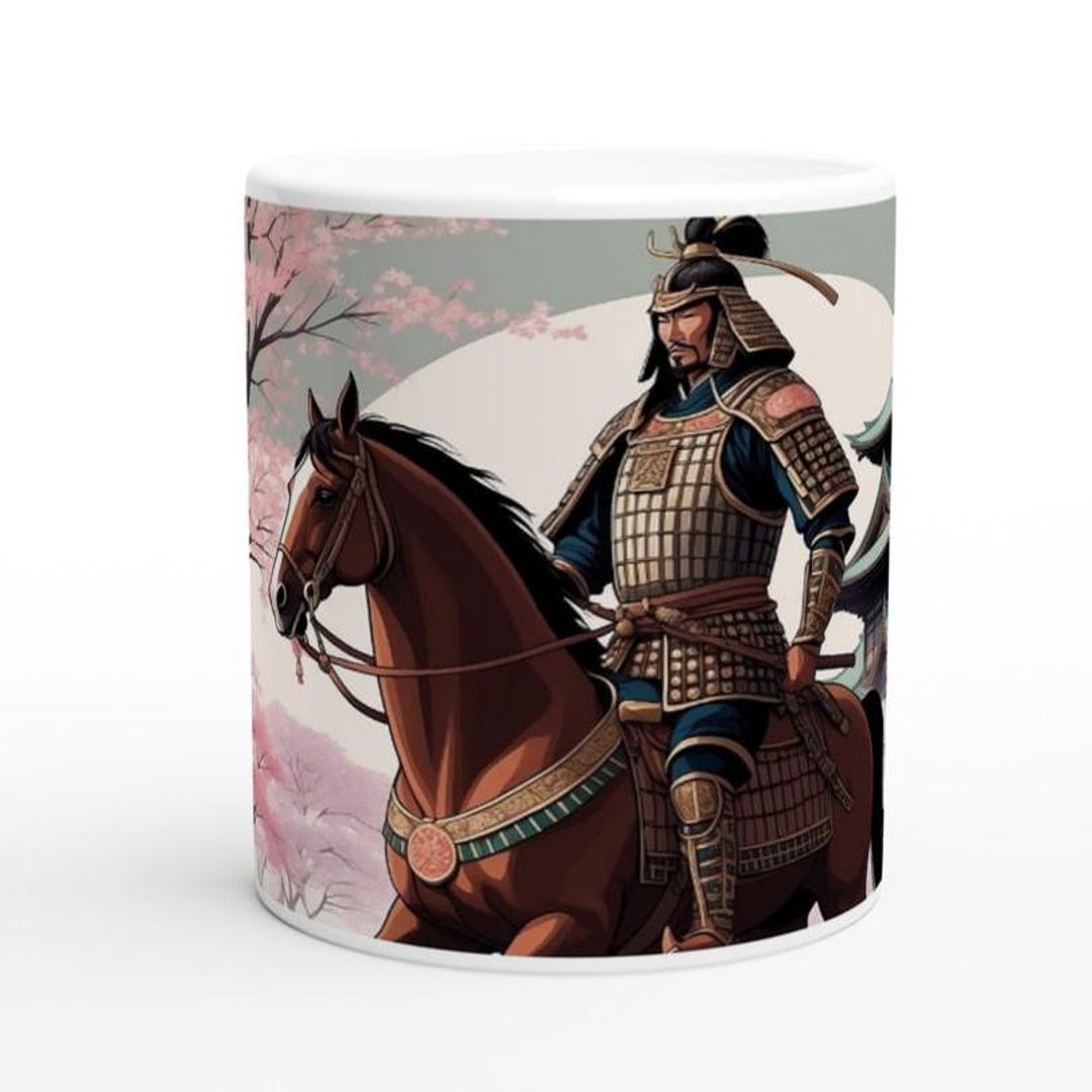 Samurai Warrior on Horseback ORIGINAL DESIGN White Standard Size 11oz ...