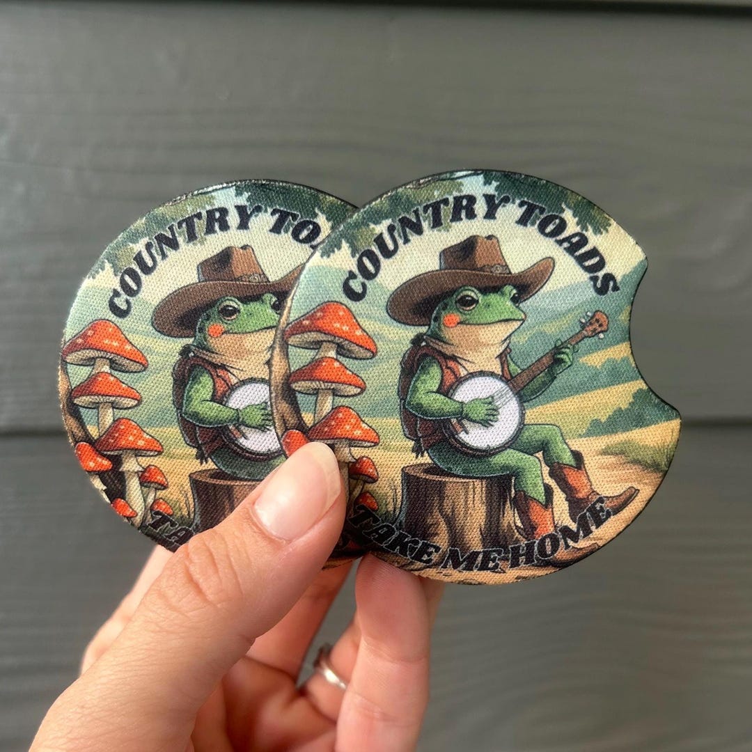 Neoprene Car Cup Holder Coasters- Country Toads Take Me Home - 2 Pack ...