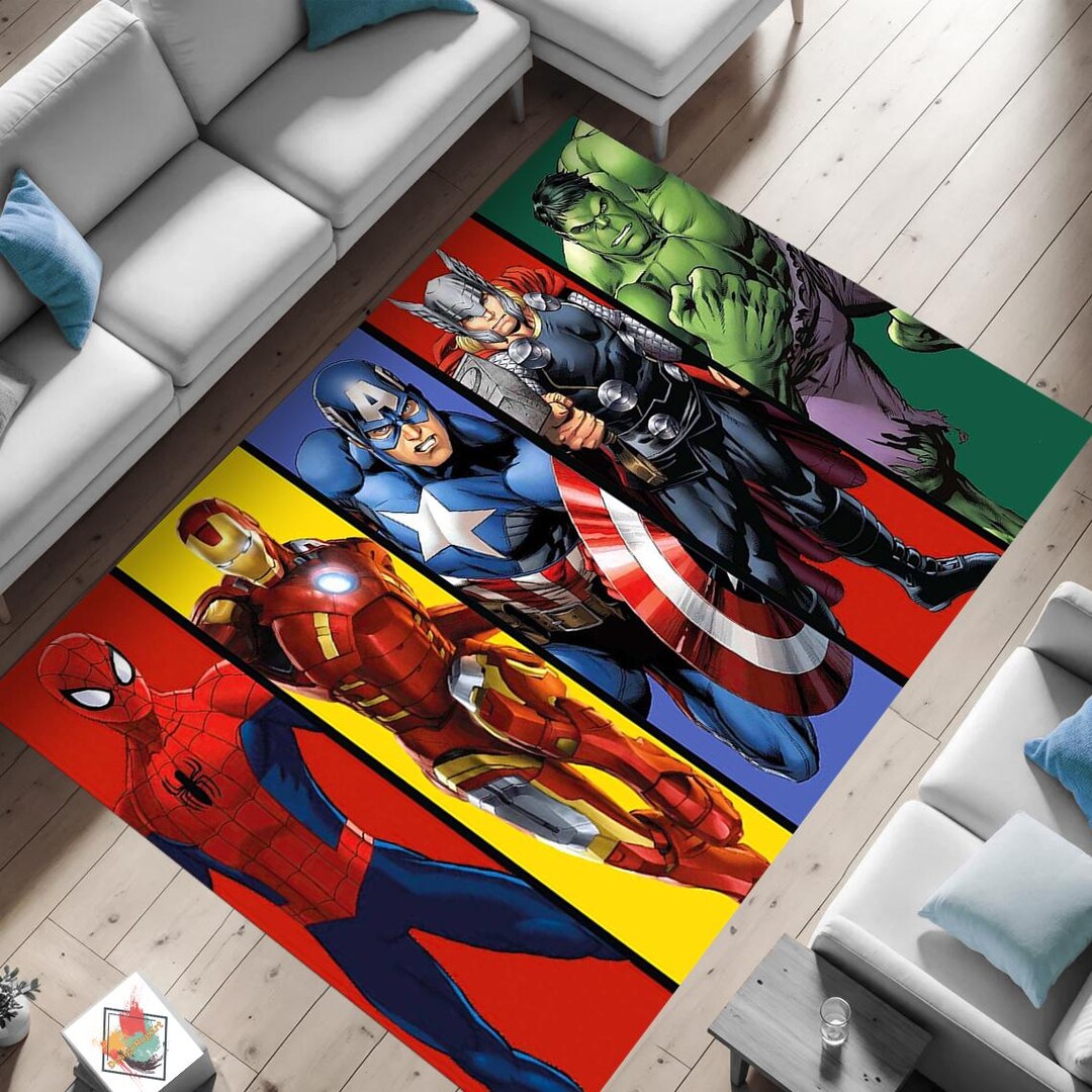 Superhero Movies Characters Rug,superhero for Kids Room Rug,spider Man ...