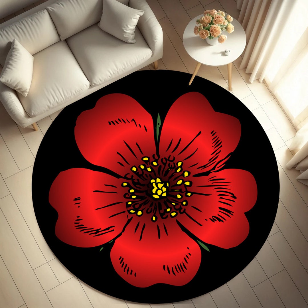 Flower Round Rug,flower Circle Rug,red Flower Round,round Rug,circle ...