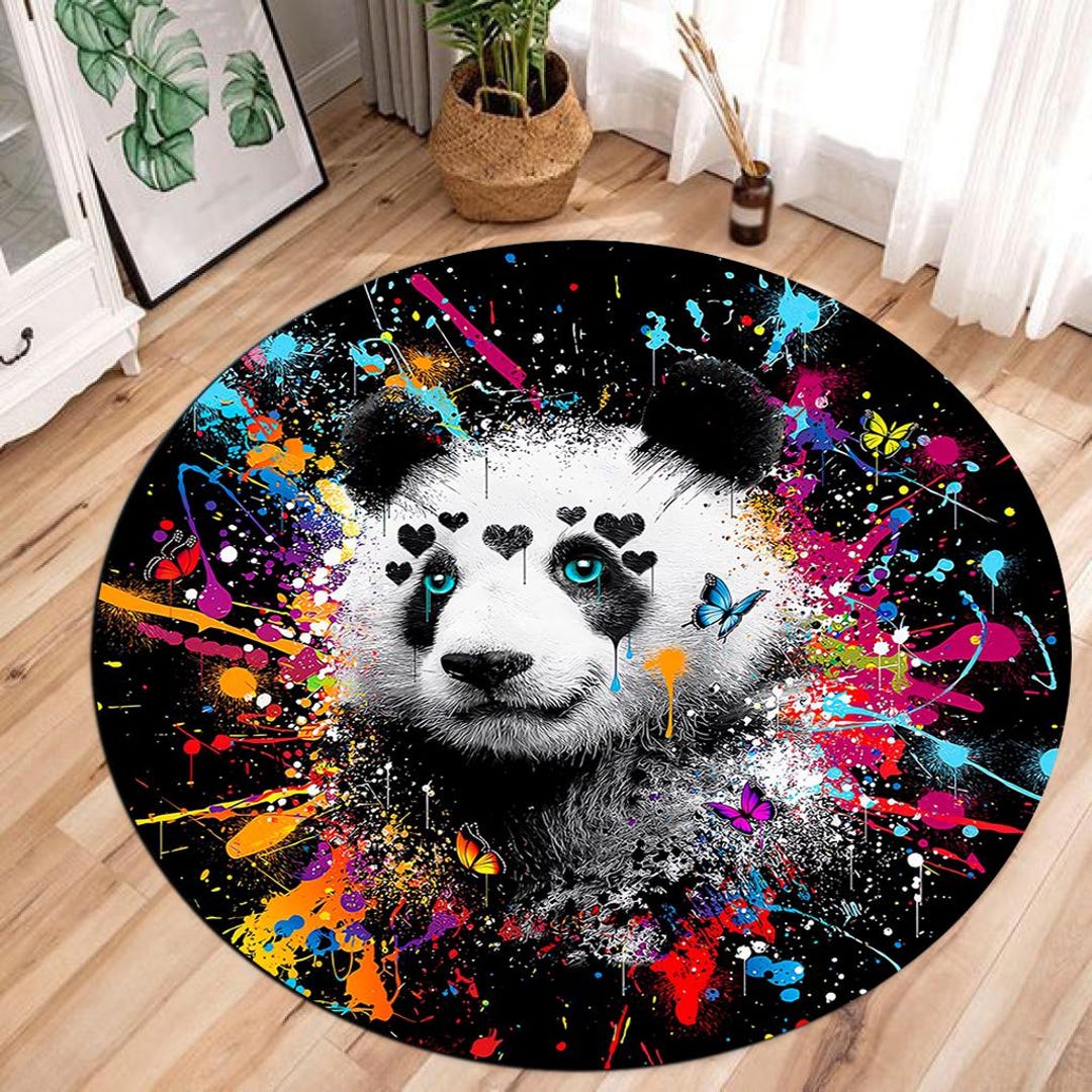 Panda Round Rug,panda Paint Rug,panda Themed Rug,paint Round Rug,round ...