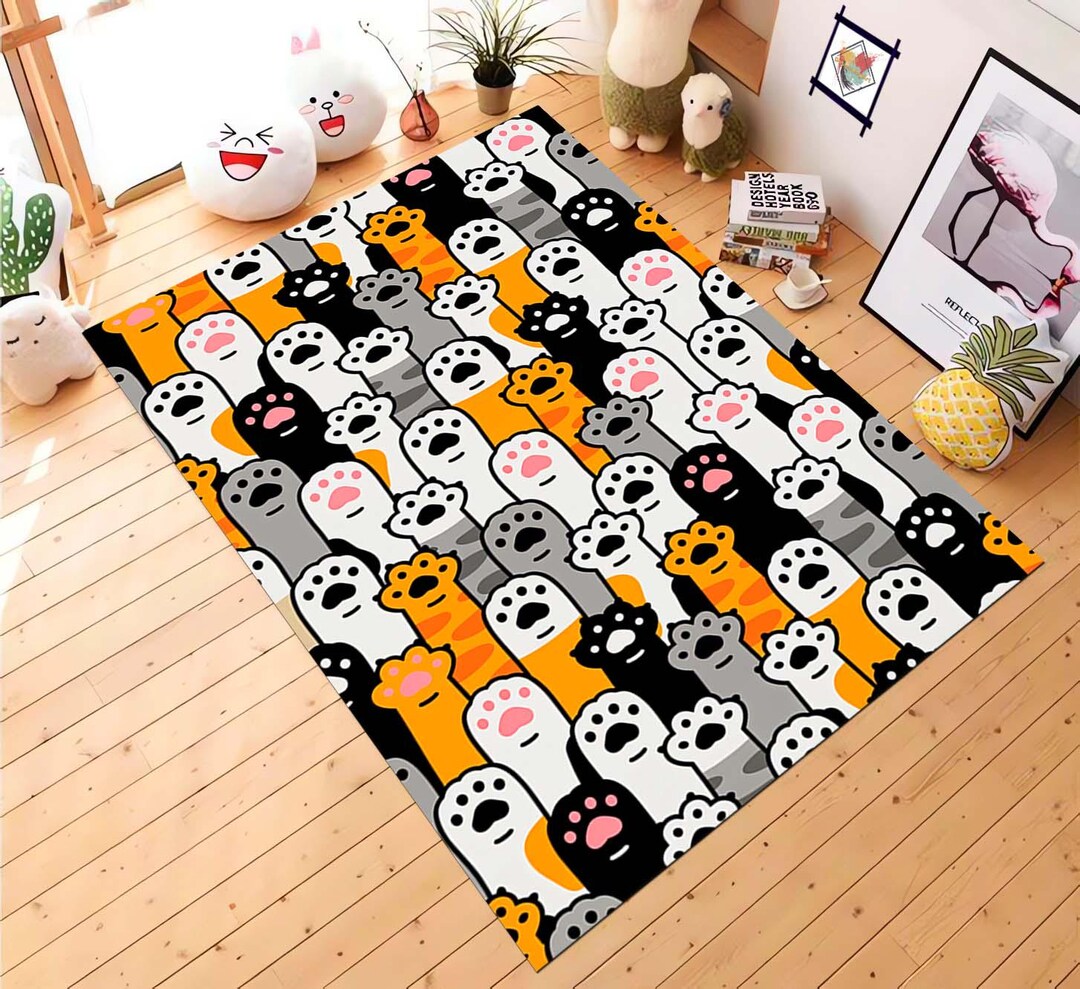 Cat Paw Print Rug: 3D Colorful Pet Carpet, Non-slip Kids Room Decor - Etsy