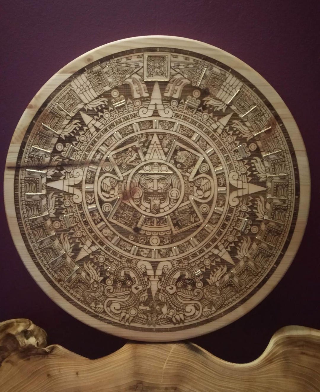 Aztec Calendar Mayan Carved on Wood. Aztec Calendar Wall Art ...