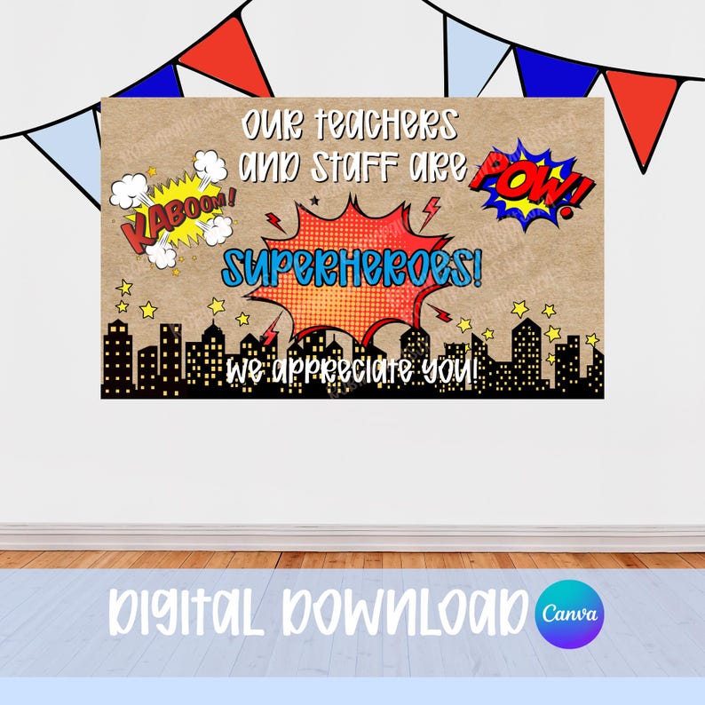 Superhero Banner Template, Teacher Appreciation Week, Editable Digital ...