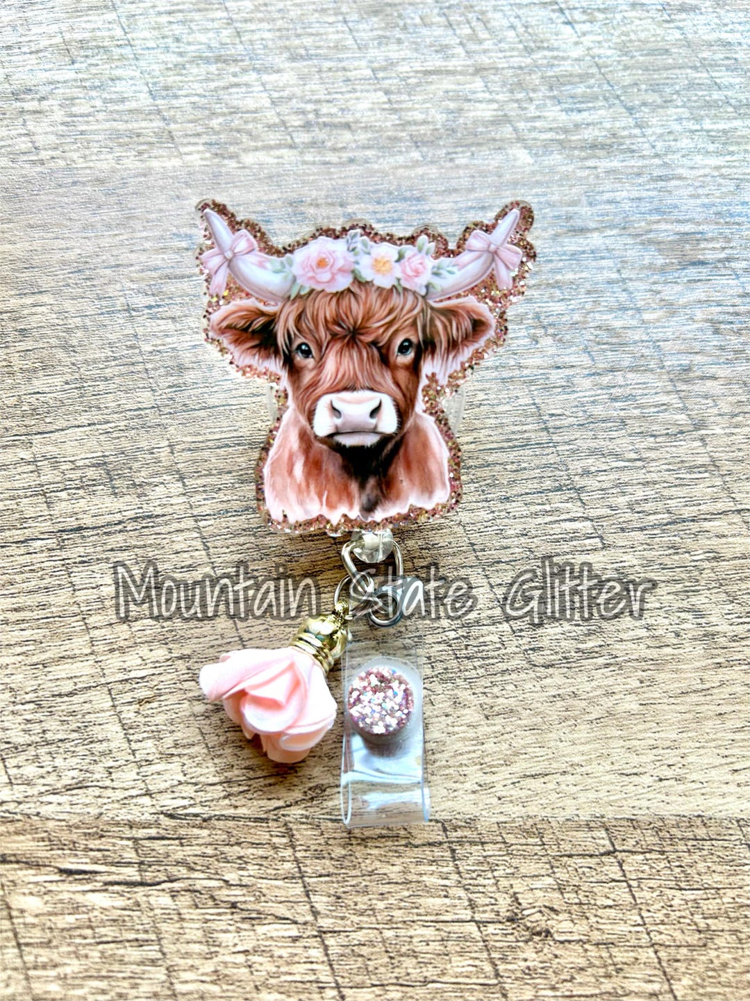 Boho Floral Highland Cow Acrylic Badge Reel - Etsy