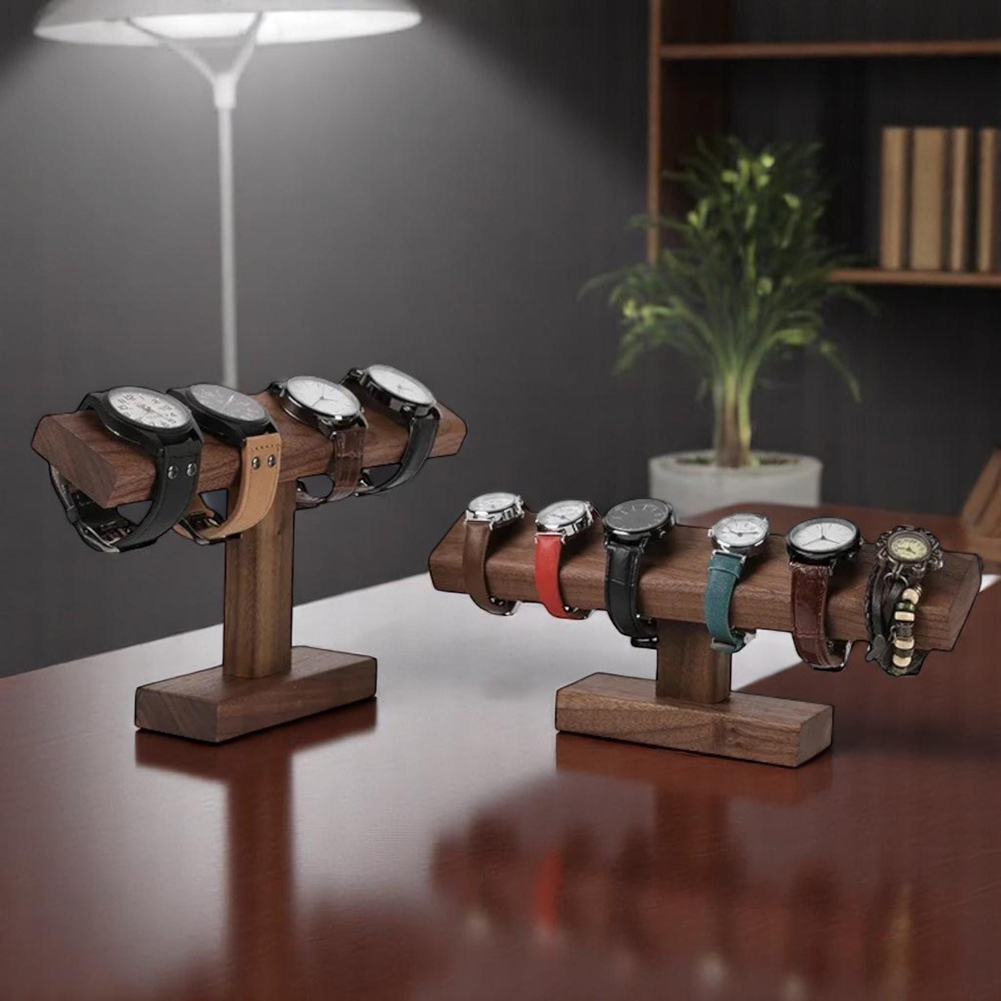 Wooden T-bar Display Stand for Watches & Jewelry – Rustic Walnut Wood ...