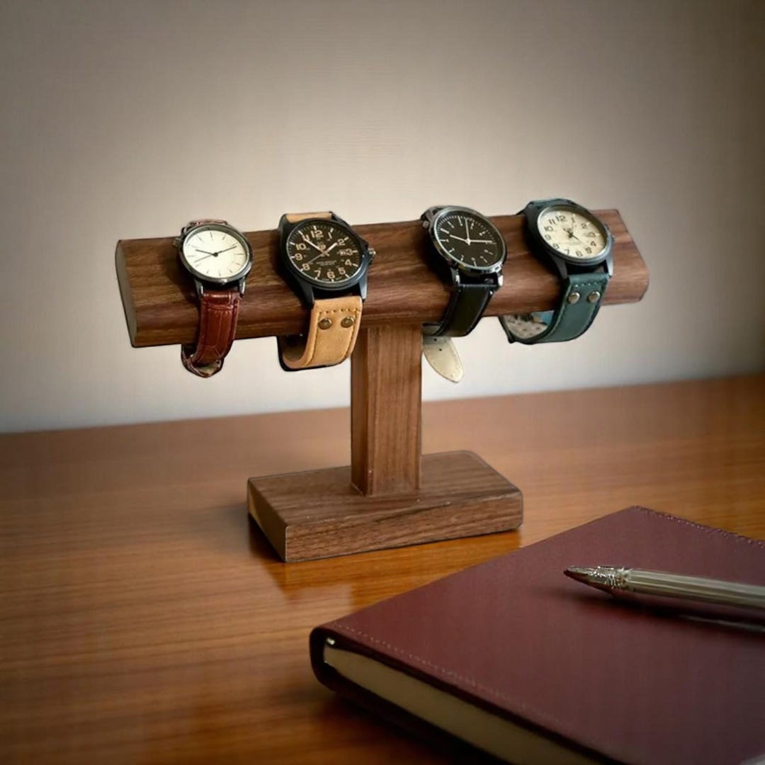 Wooden T-bar Display Stand for Watches & Jewelry – Rustic Walnut Wood ...