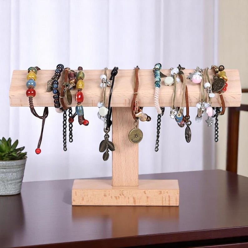 Wooden T-bar Display Stand for Watches & Jewelry – Rustic Walnut Wood ...