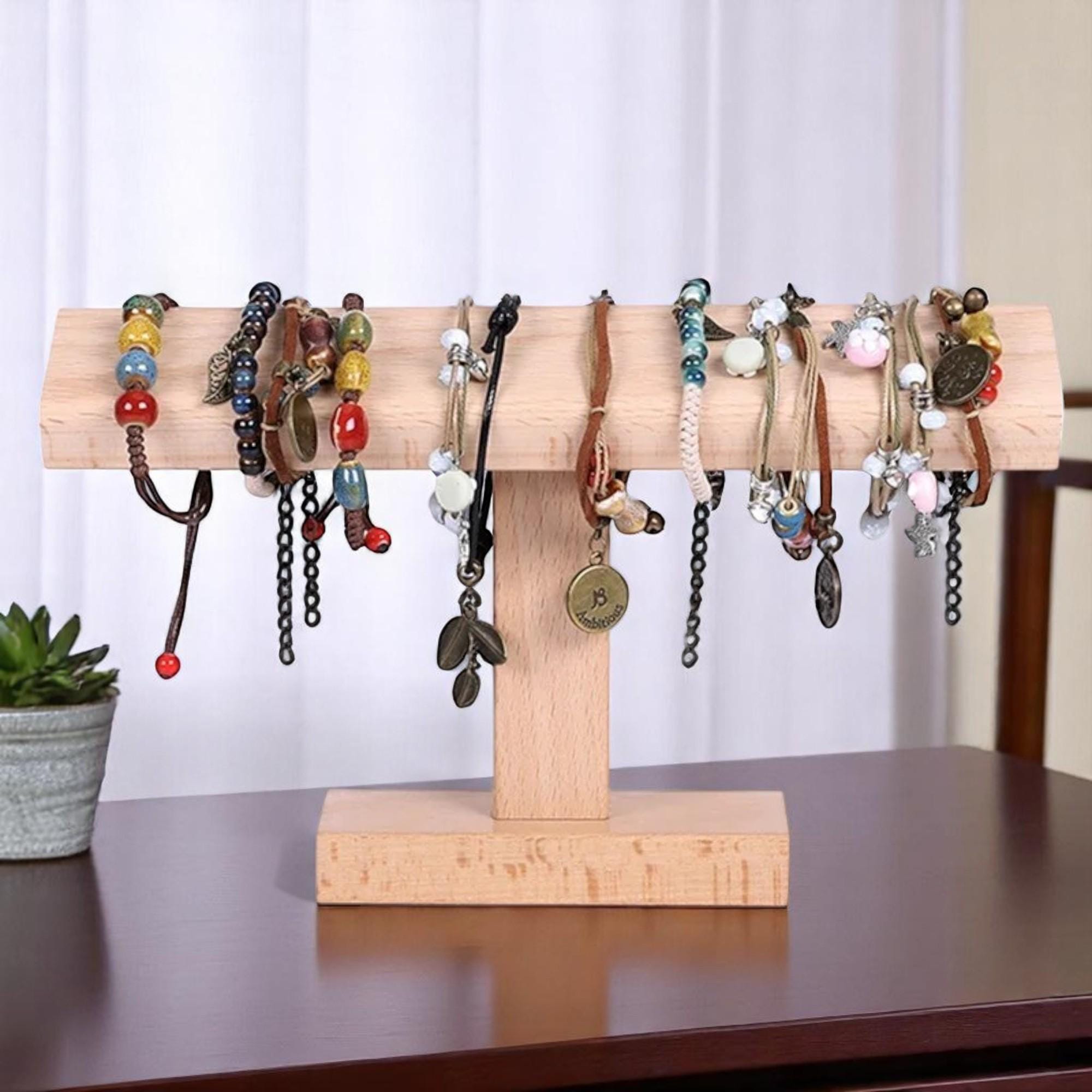 Wooden T-bar Display Stand for Watches & Jewelry – Rustic Walnut Wood ...