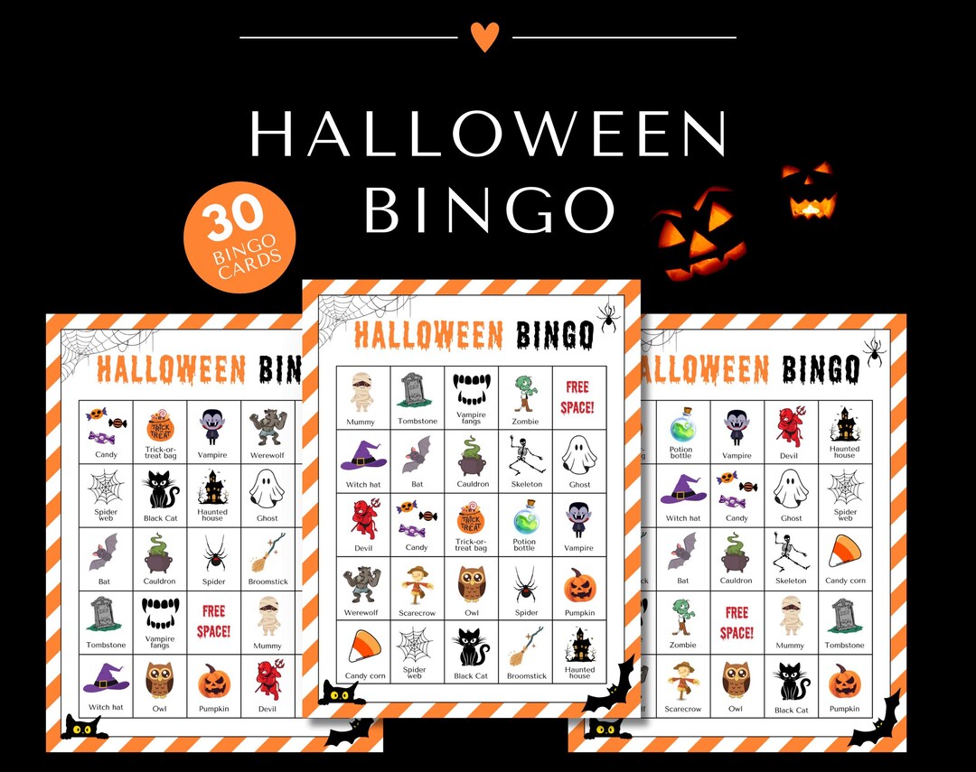 30 Halloween Bingo Cards Printable Spooky Bingo Halloween Activities ...