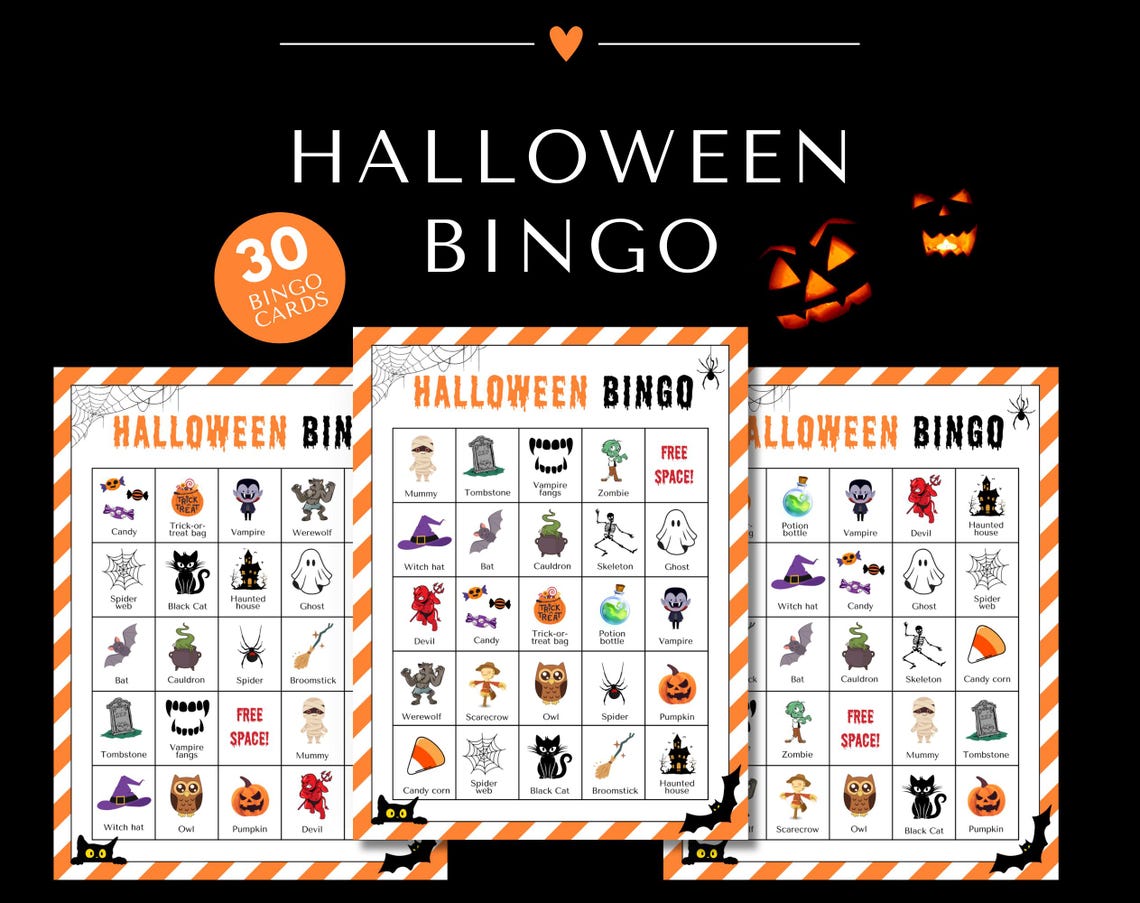 30 Halloween Bingo Cards Printable Spooky Bingo Halloween Activities ...