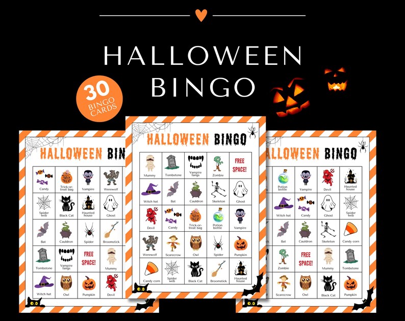 30 Halloween Bingo Cards Printable Spooky Bingo Halloween Activities ...