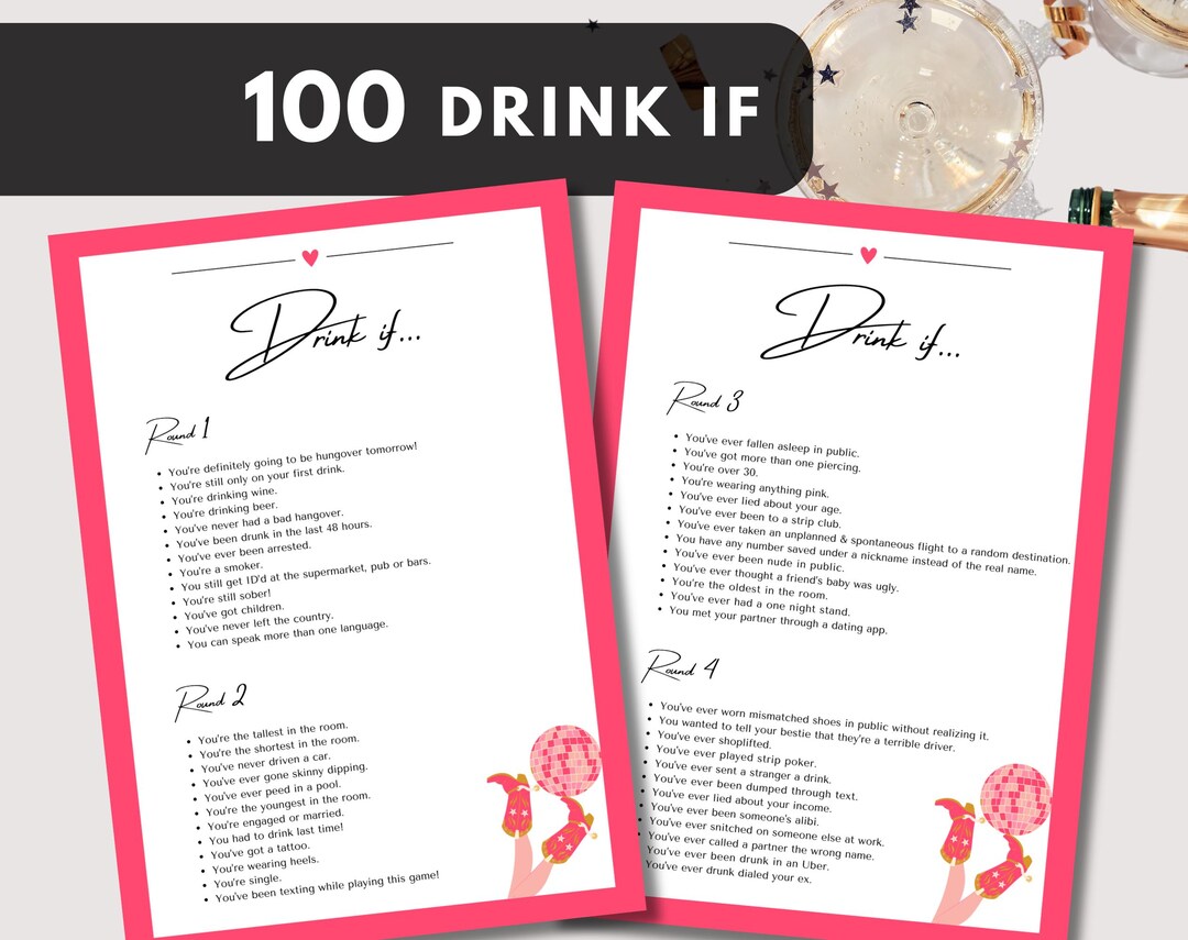 Drink If Game Printable Drinking Games Ladies Night Games Disco Cowgirl ...