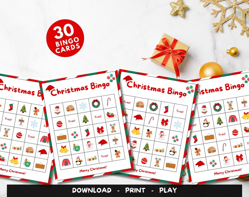 30 Christmas Bingo Cards | Printable | Christmas Party Games | Holiday ...