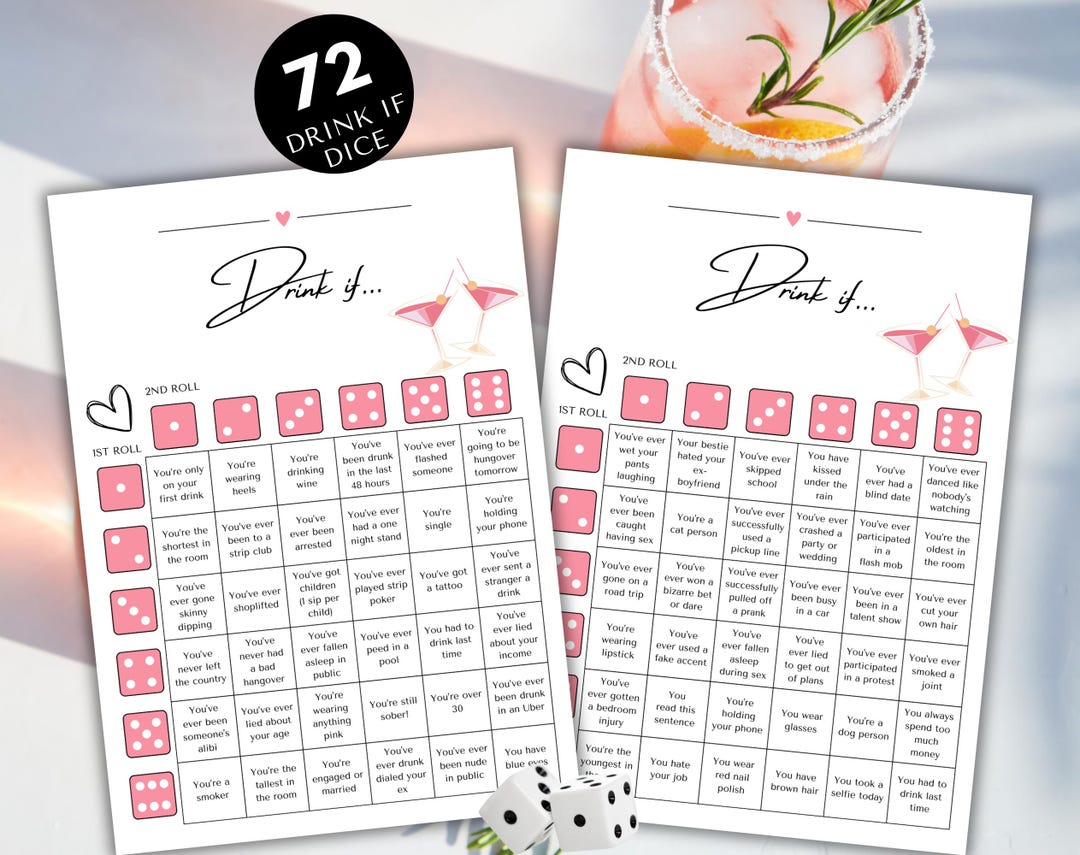 Drink If Dice Printable Drinking Game Drunk Dice Bar Crawl Games ...