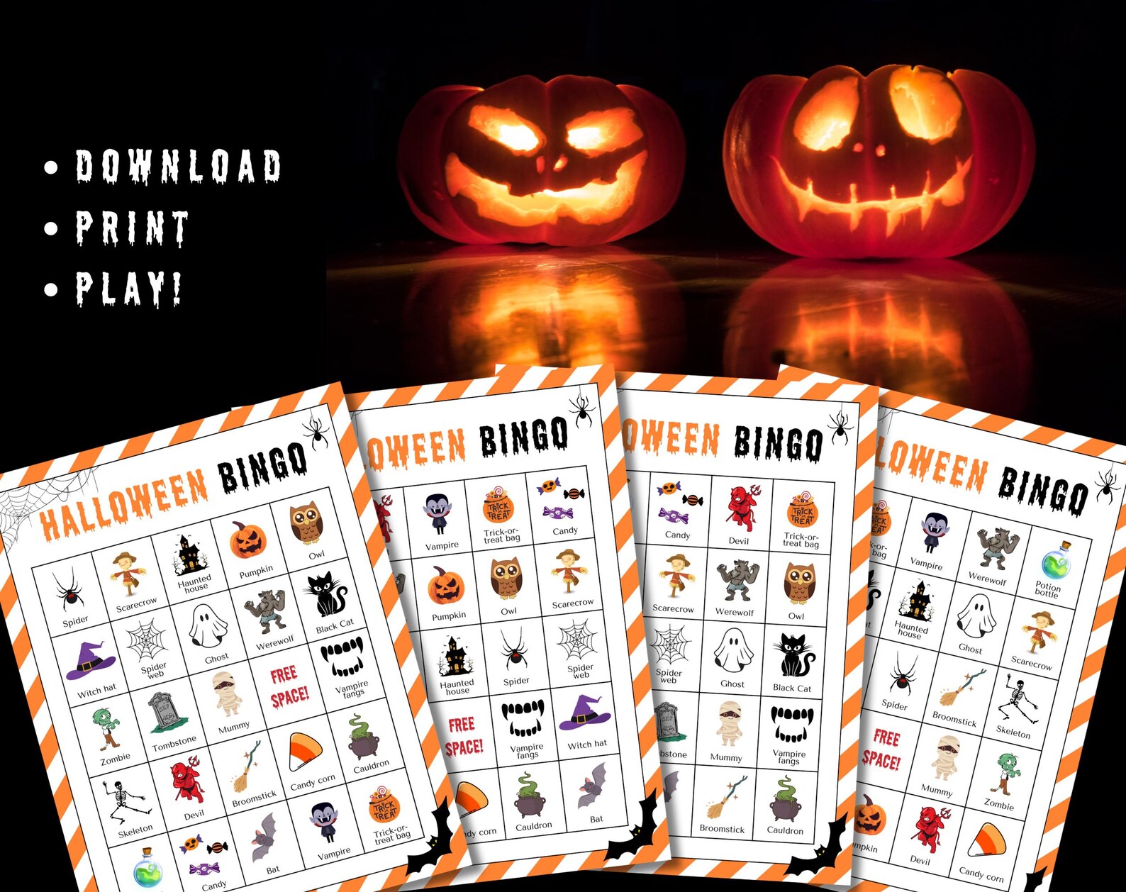 30 Halloween Bingo Cards Printable Spooky Bingo Halloween Activities ...