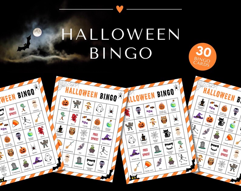 30 Halloween Bingo Cards Printable Spooky Bingo Halloween Activities ...