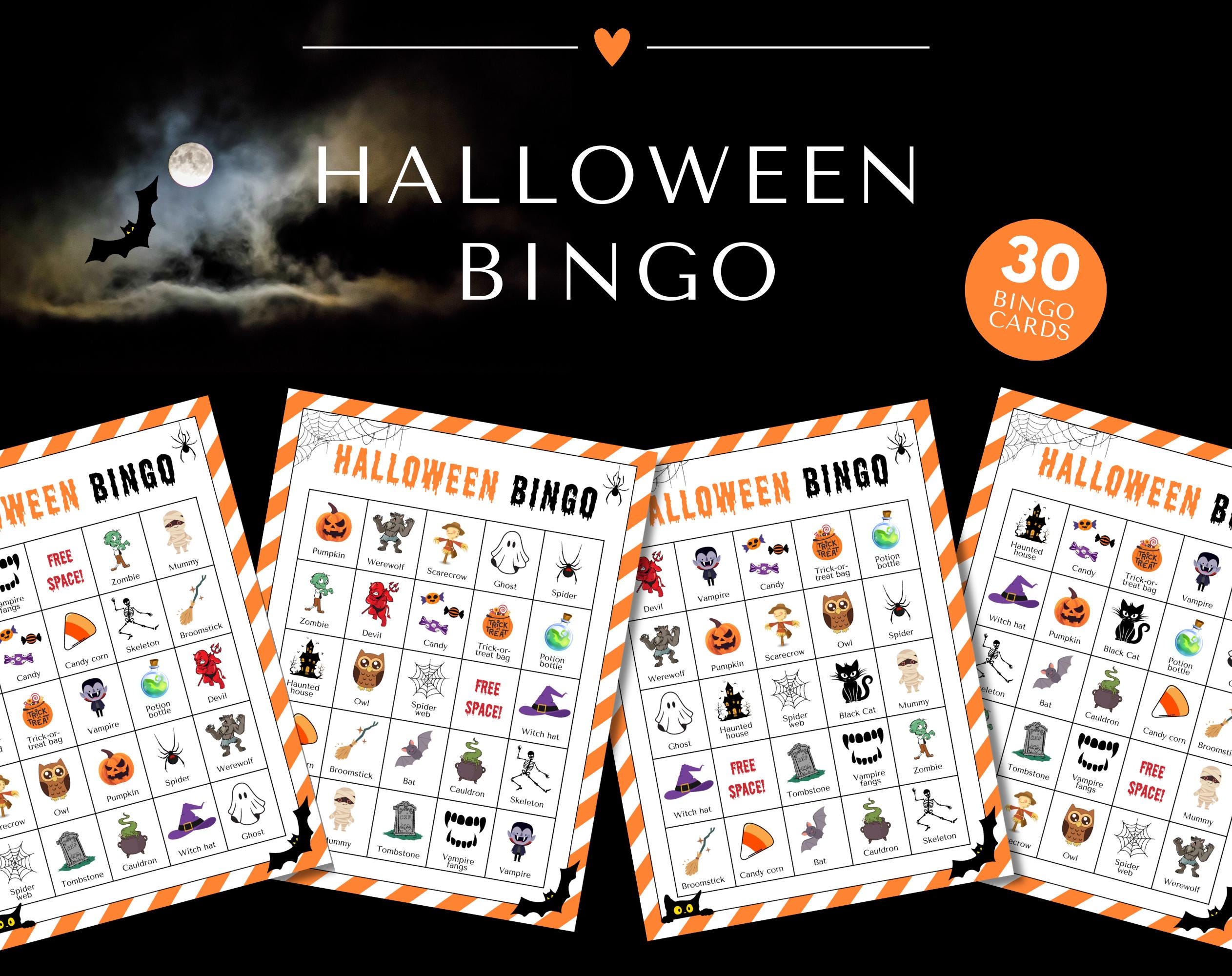30 Halloween Bingo Cards Printable Spooky Bingo Halloween Activities ...