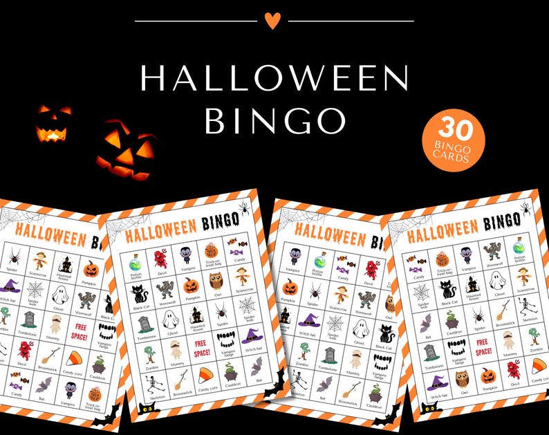 30 Halloween Bingo Cards Printable Spooky Bingo Halloween Activities ...