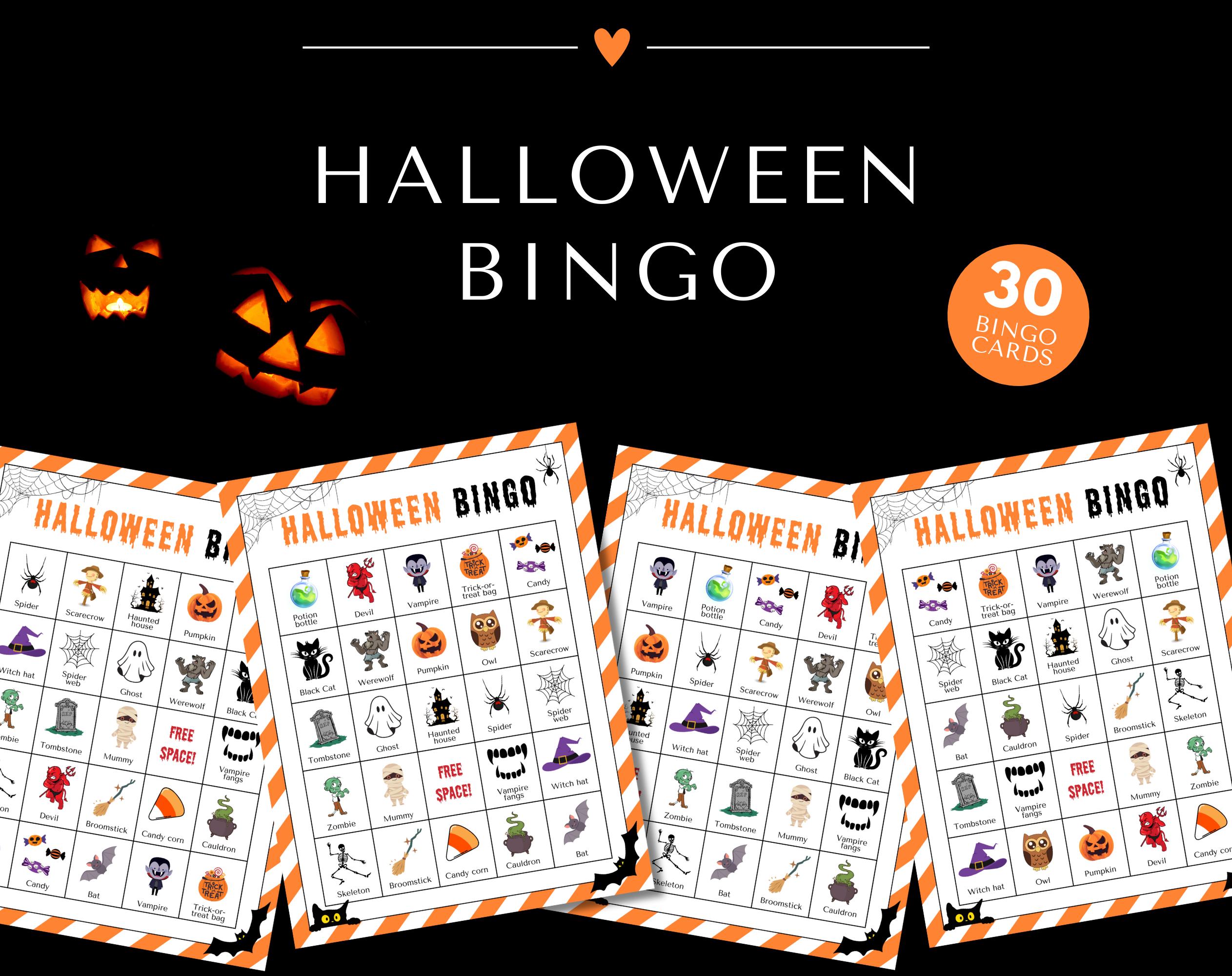 30 Halloween Bingo Cards Printable Spooky Bingo Halloween Activities ...