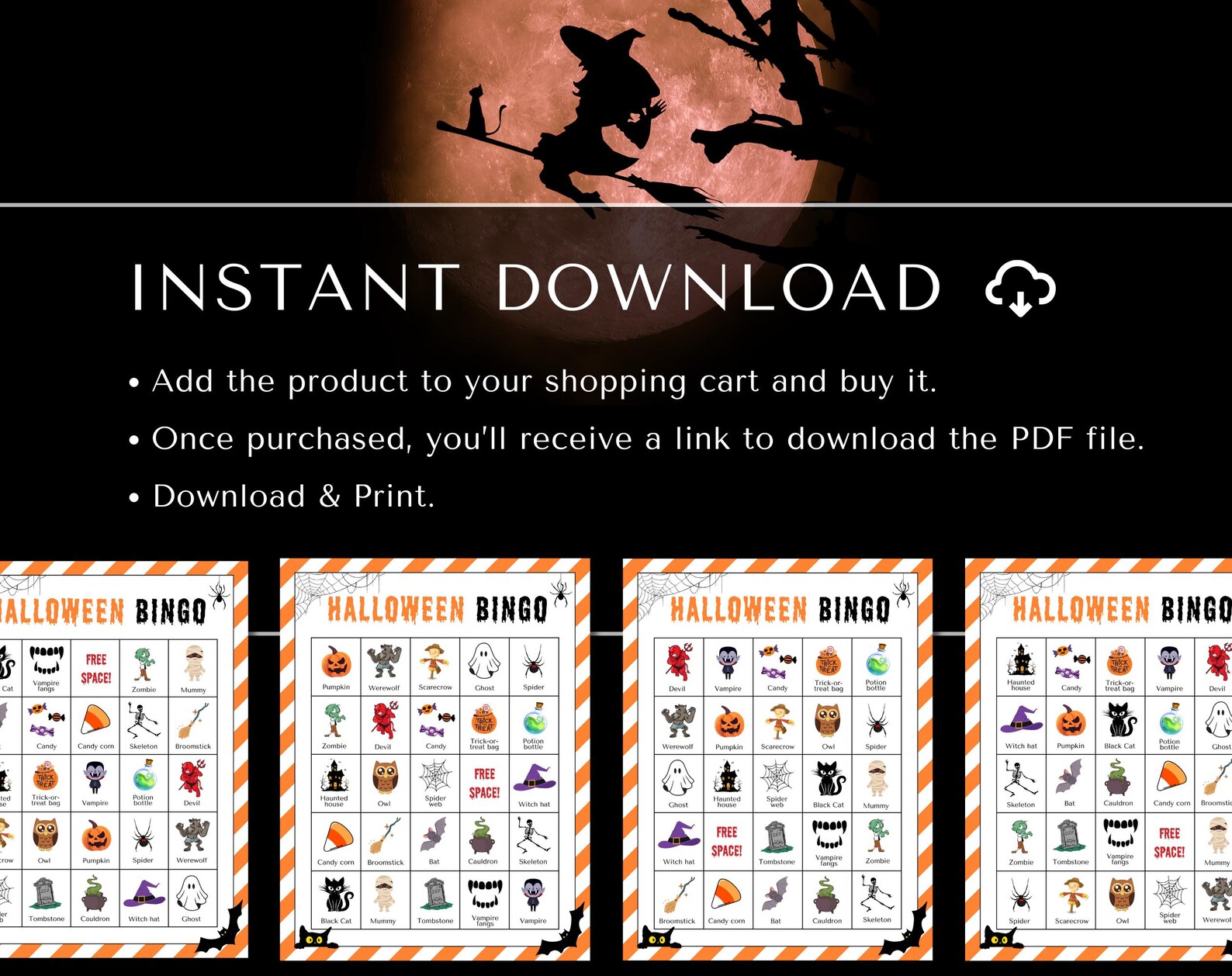 30 Halloween Bingo Cards Printable Spooky Bingo Halloween Activities ...